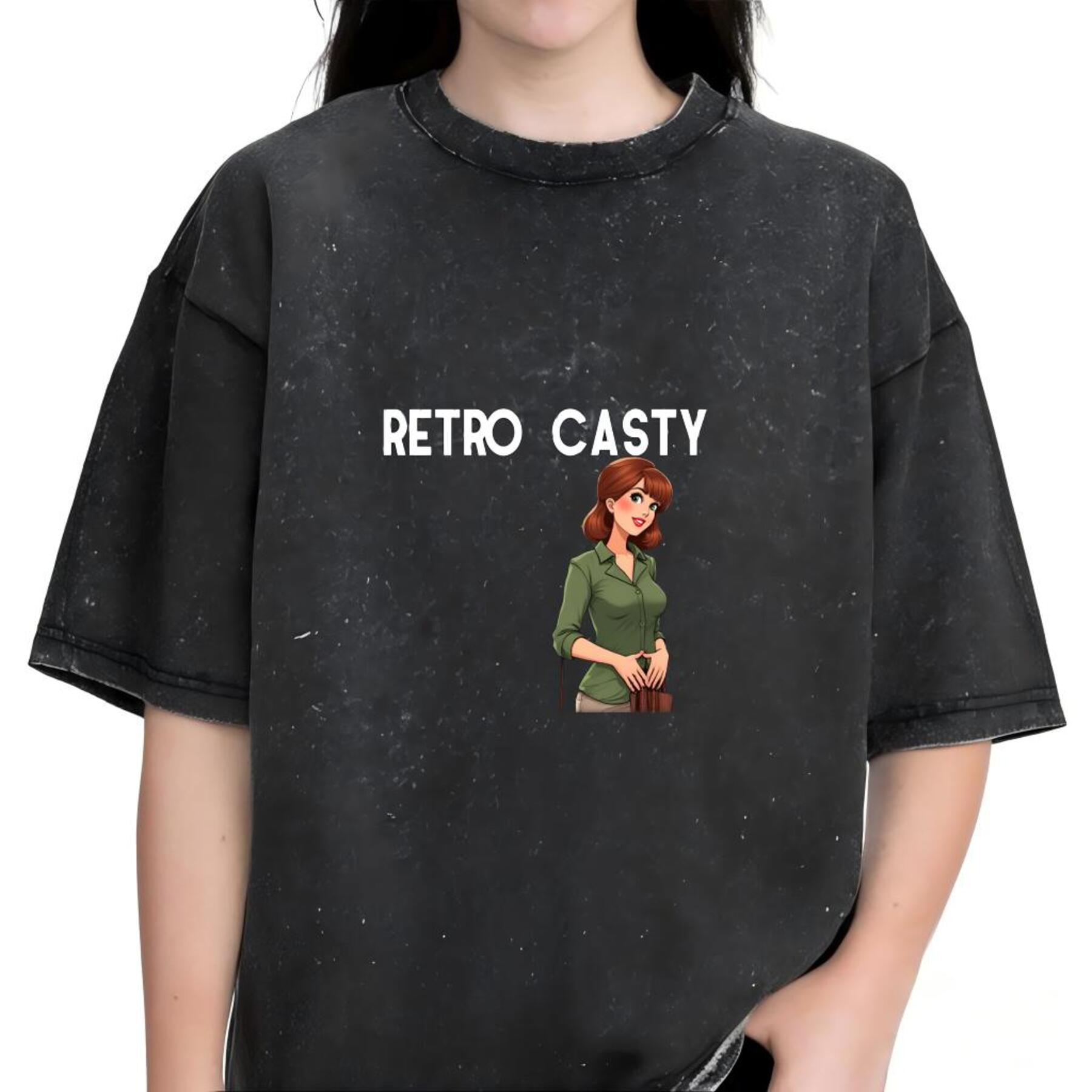 Cotton Vintage Washed Short Sleeve T-Shirt for Women - Distressed Black ...