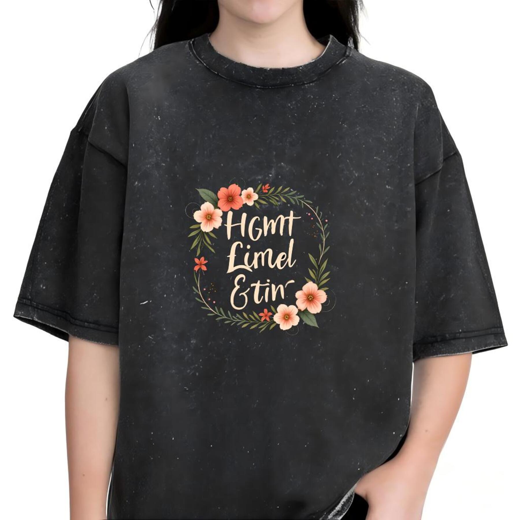 Cotton Vintage Washed Short Sleeve T-Shirt for Women - Rustic Floral ...