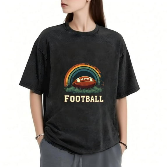 Cotton Vintage Washed T-Shirt for Women - Colorful Football Graphic ...