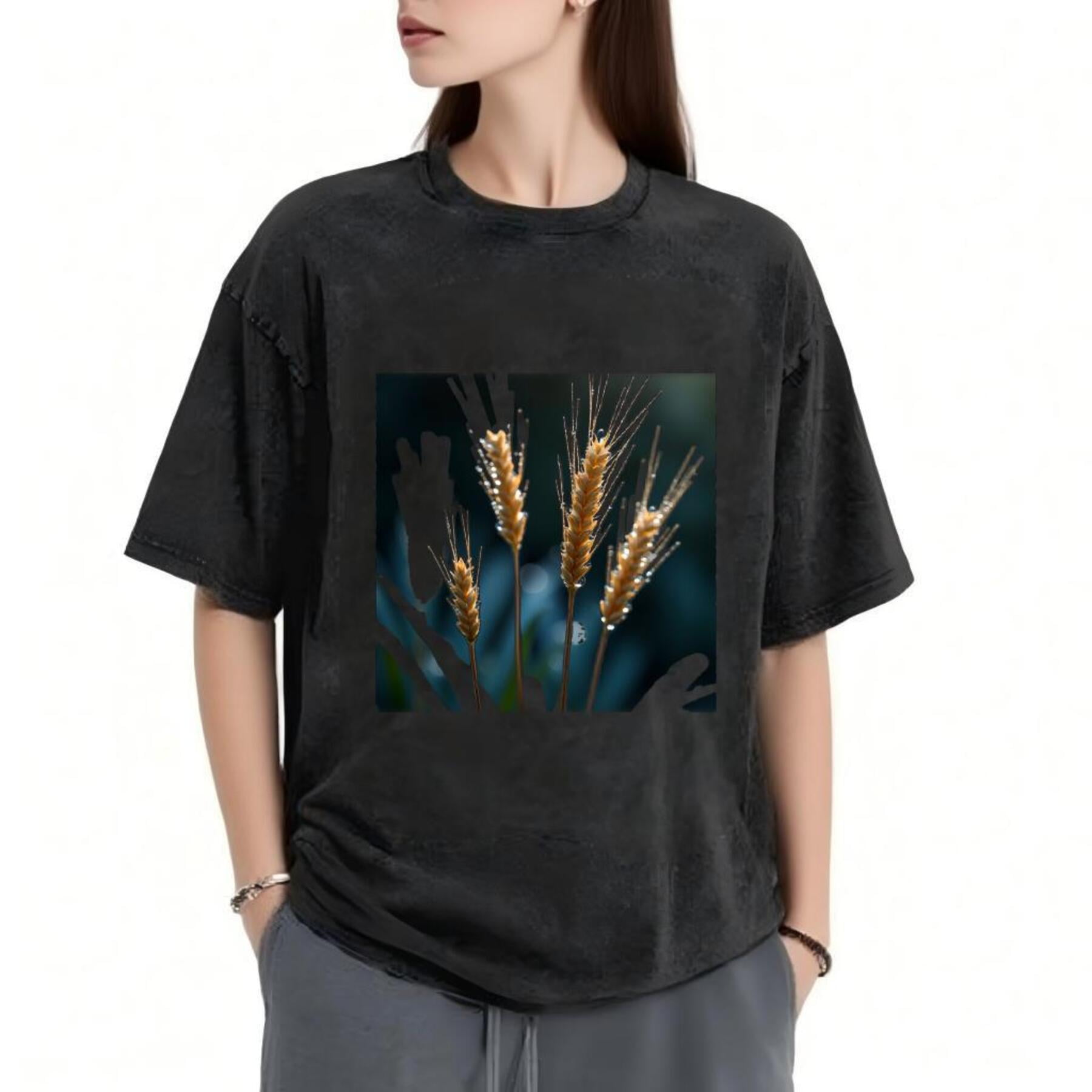 Cotton Vintage Washed T-Shirt for Women - Rustic Black Tee with ...