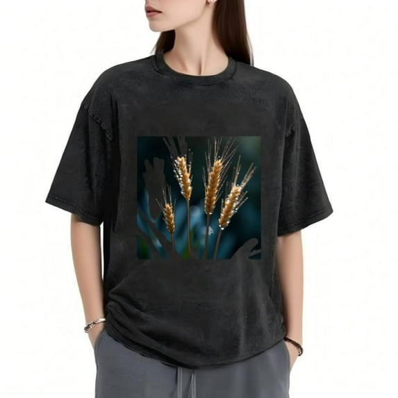 Cotton Vintage Washed T-Shirt for Women - Rustic Black Tee with ...