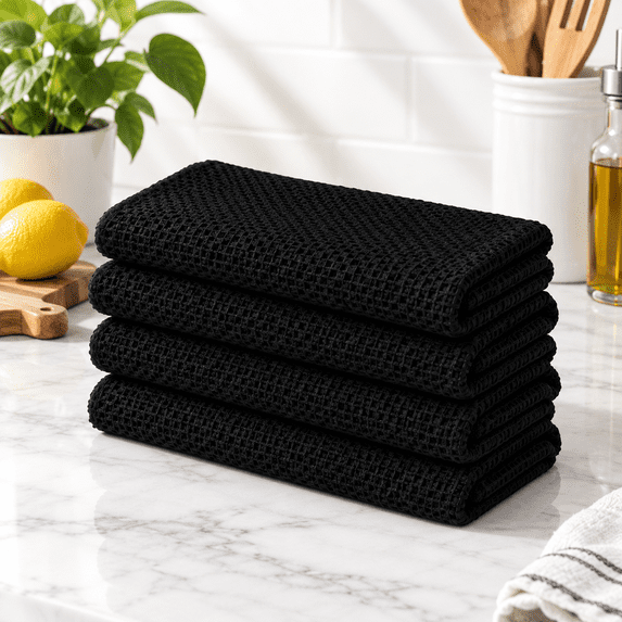 Cotton Waffle Weave Kitchen Towels 4 Pack Dish Cloths For Washing ...
