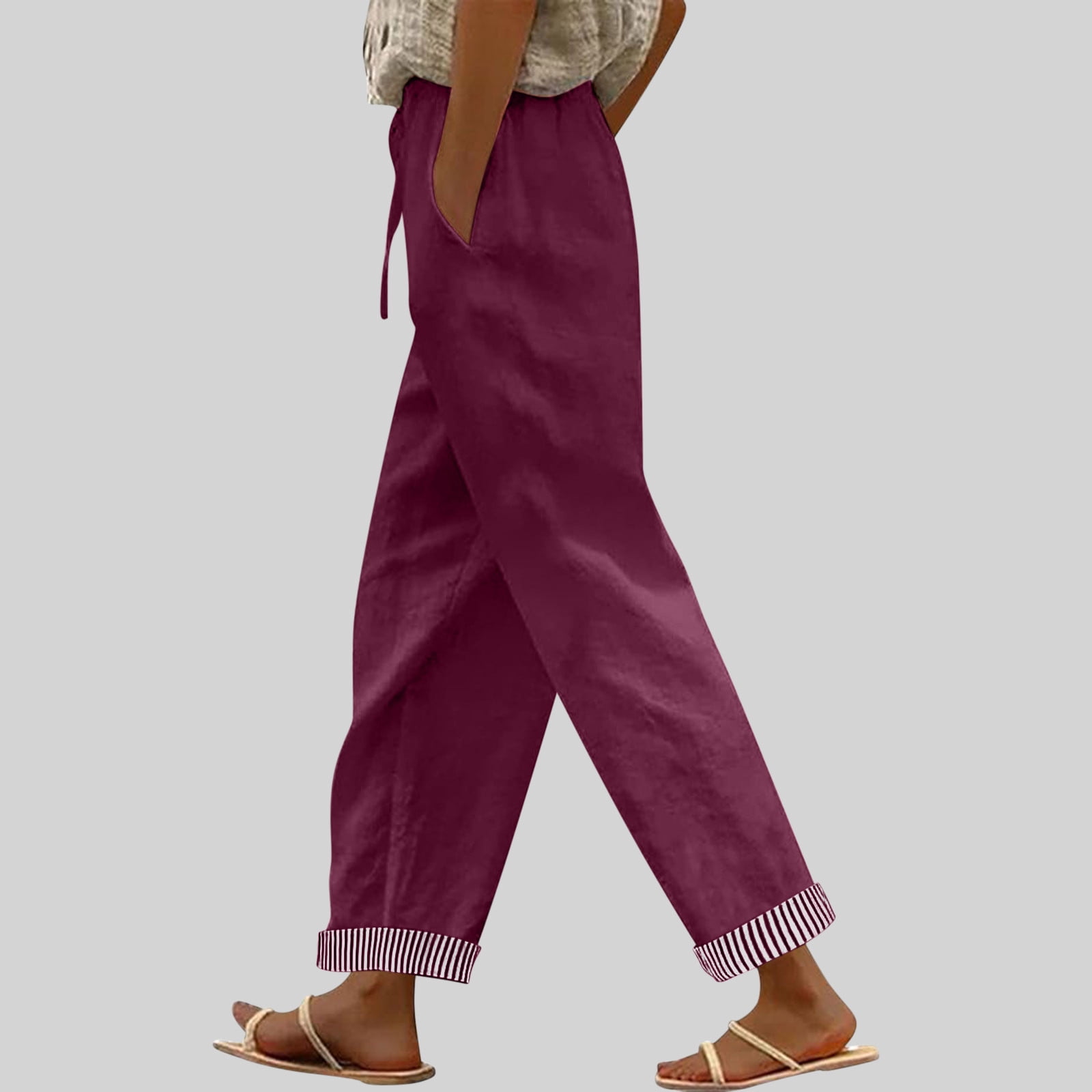 Cotton Wide Leg Pants for Women Flowy Palazzo Drawstring Elastic Waist ...
