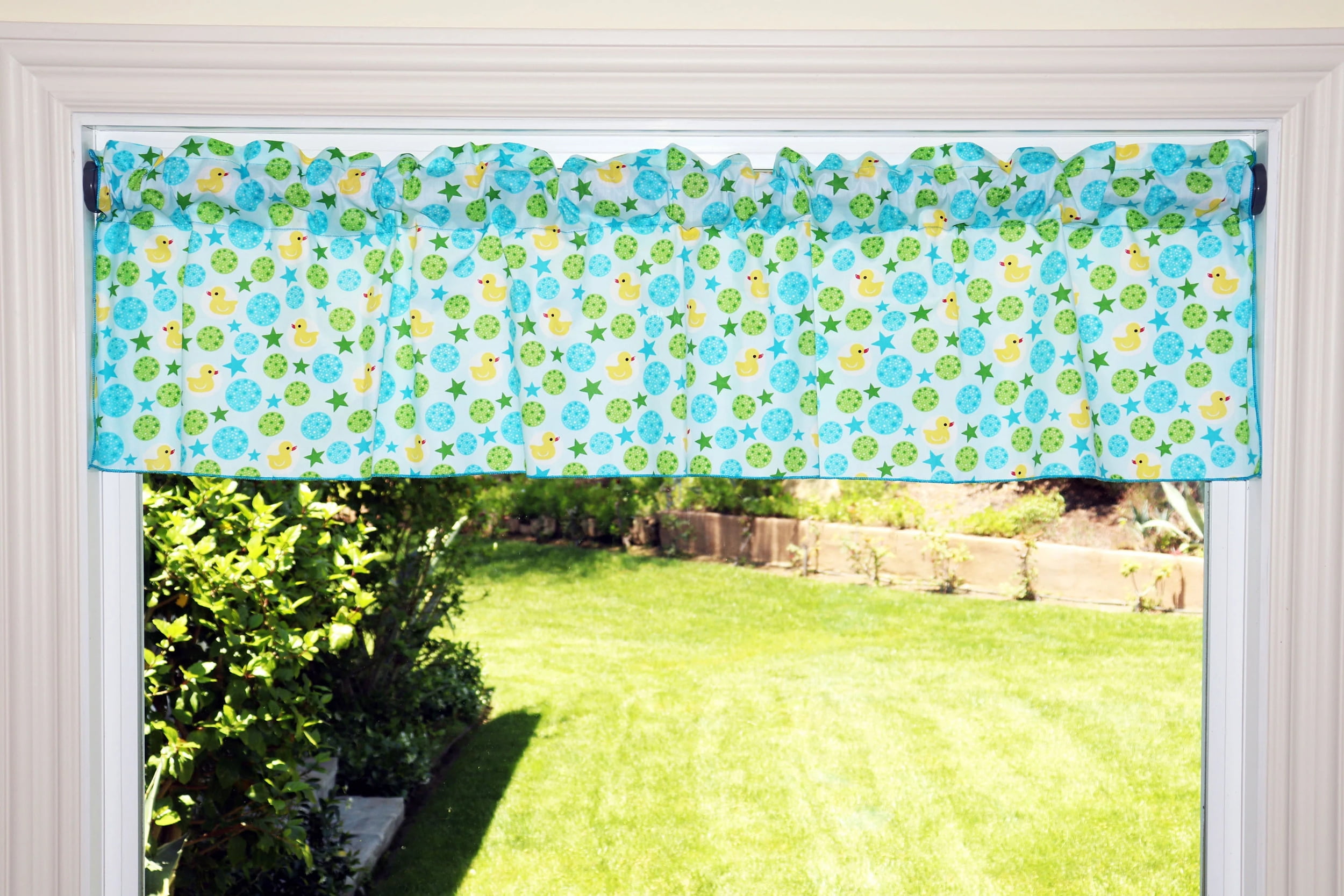 Cotton Window Valance Animal Print 58 Inch Wide Ducks and Stars Blue ...