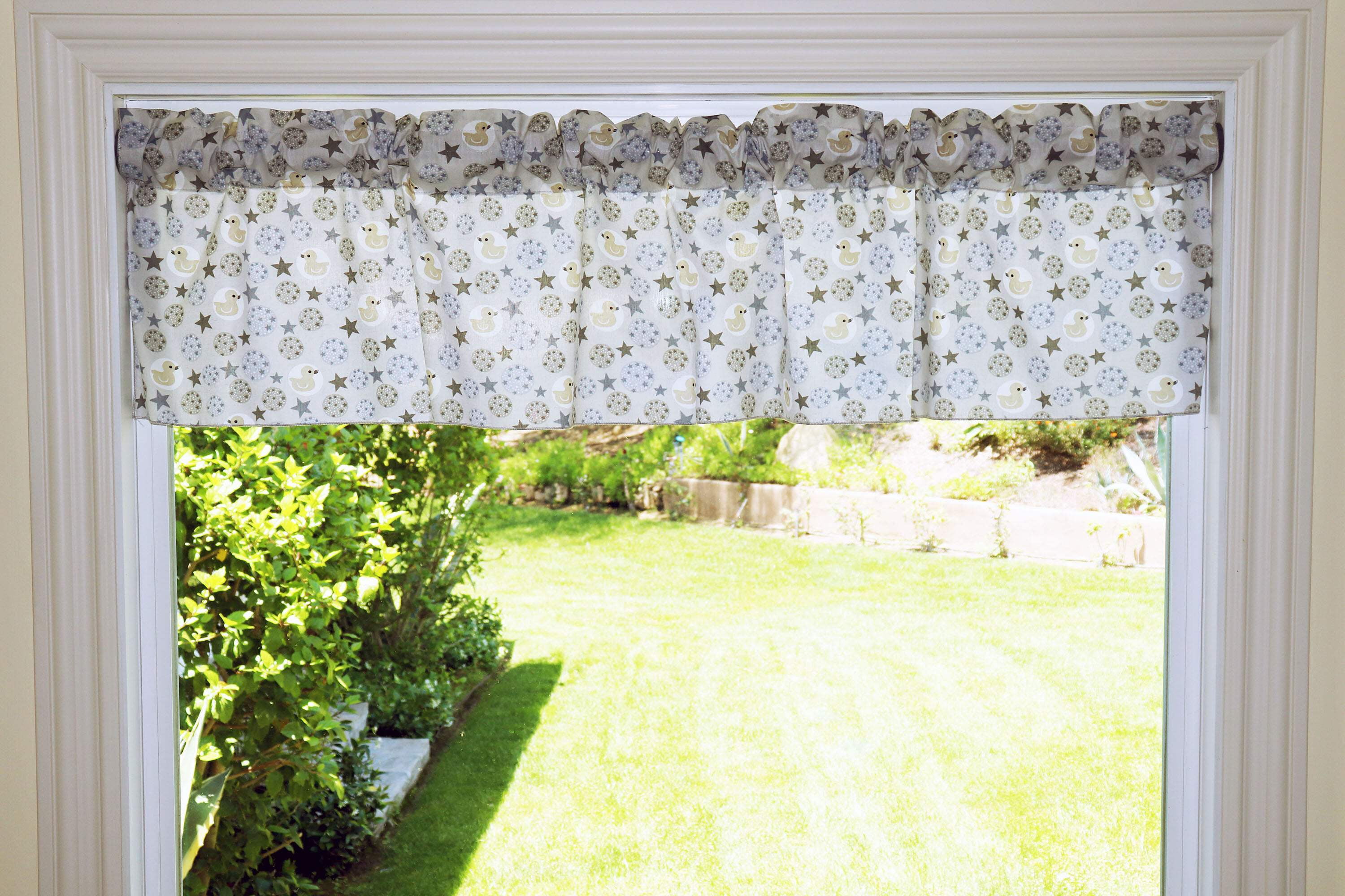 Cotton Window Valance Animal Print 58 Inch Wide Ducks and Stars Grey ...