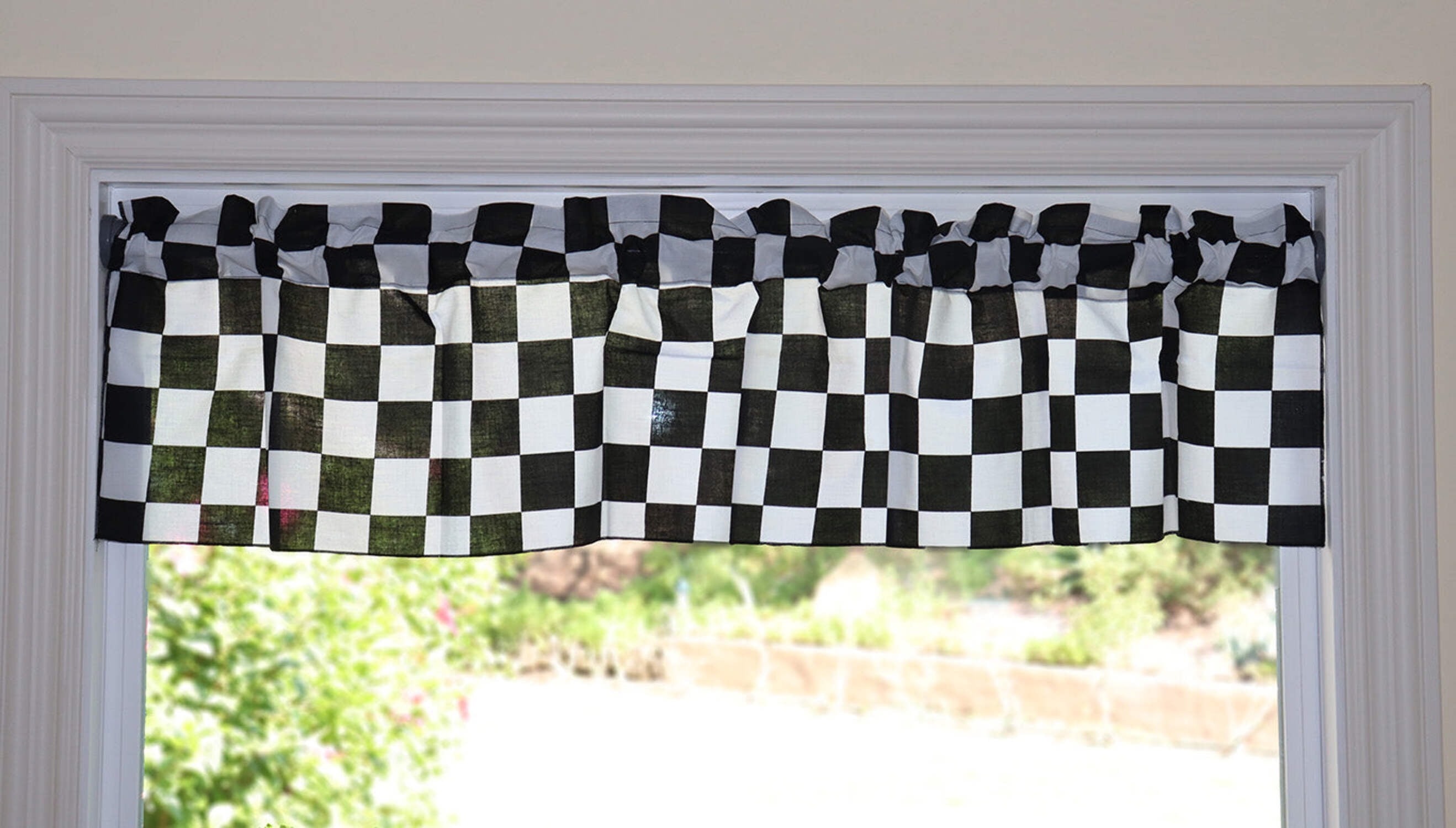 Cotton Window Valance Checkered Print 58" Wide Racecar 2 Inch ...