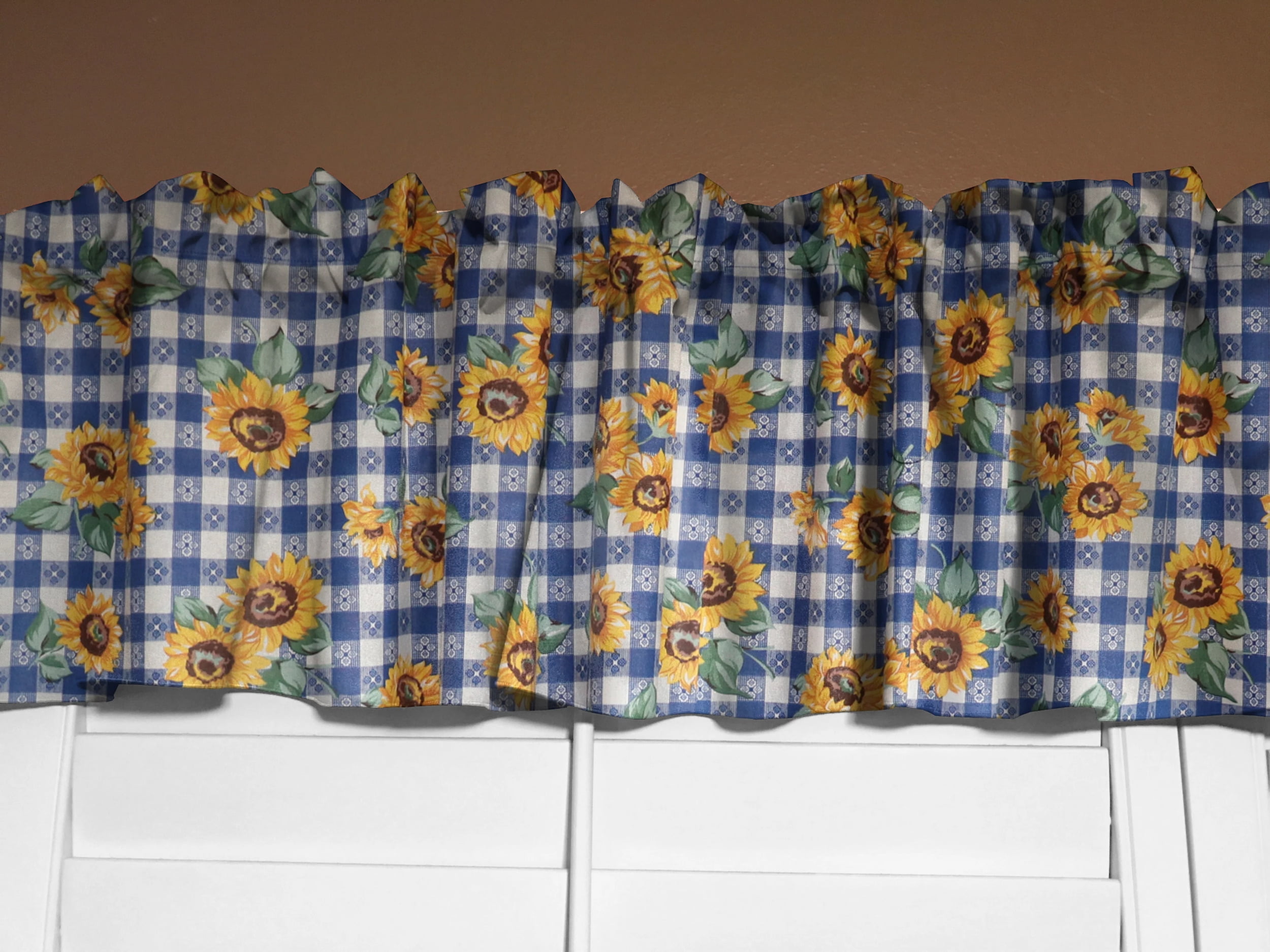 Cotton Window Valance Floral Print 58 Inch Wide Sunflower Tavern Check ...