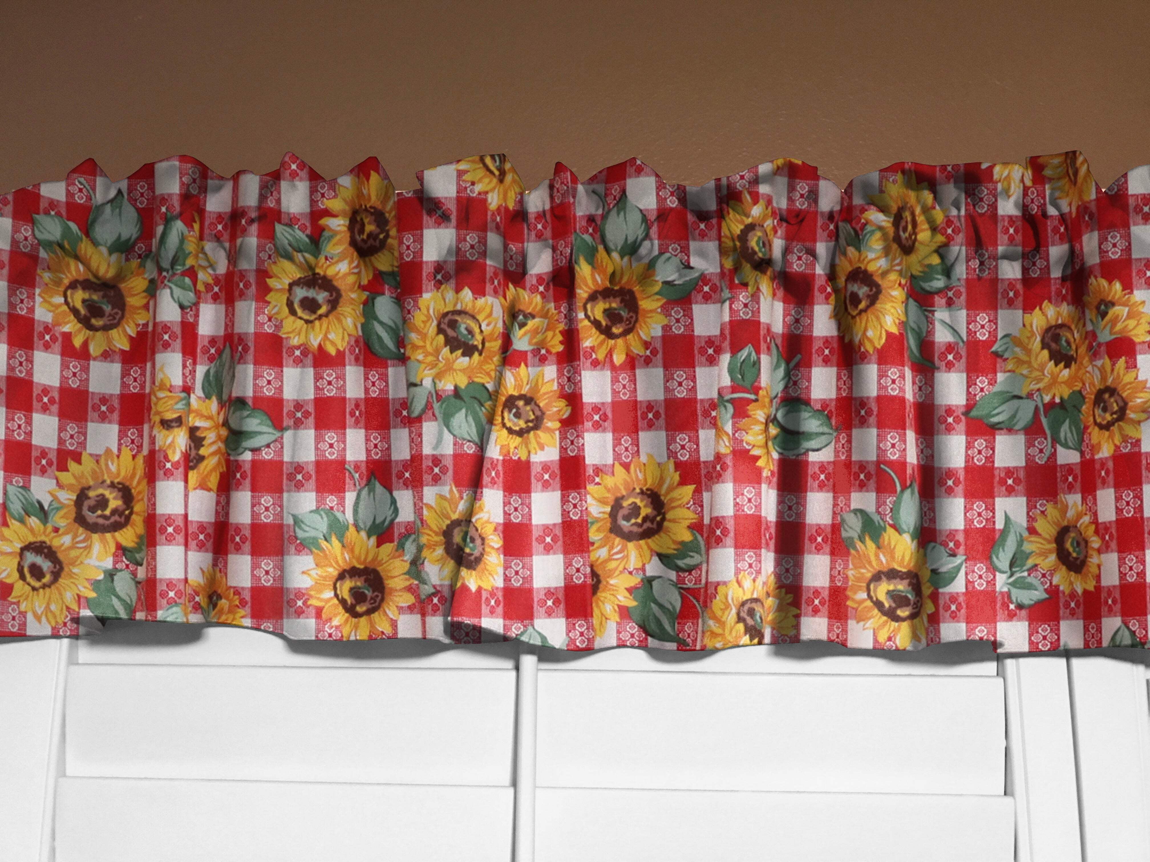 Cotton Window Valance Floral Print 58 Inch Wide Sunflower Tavern Check ...