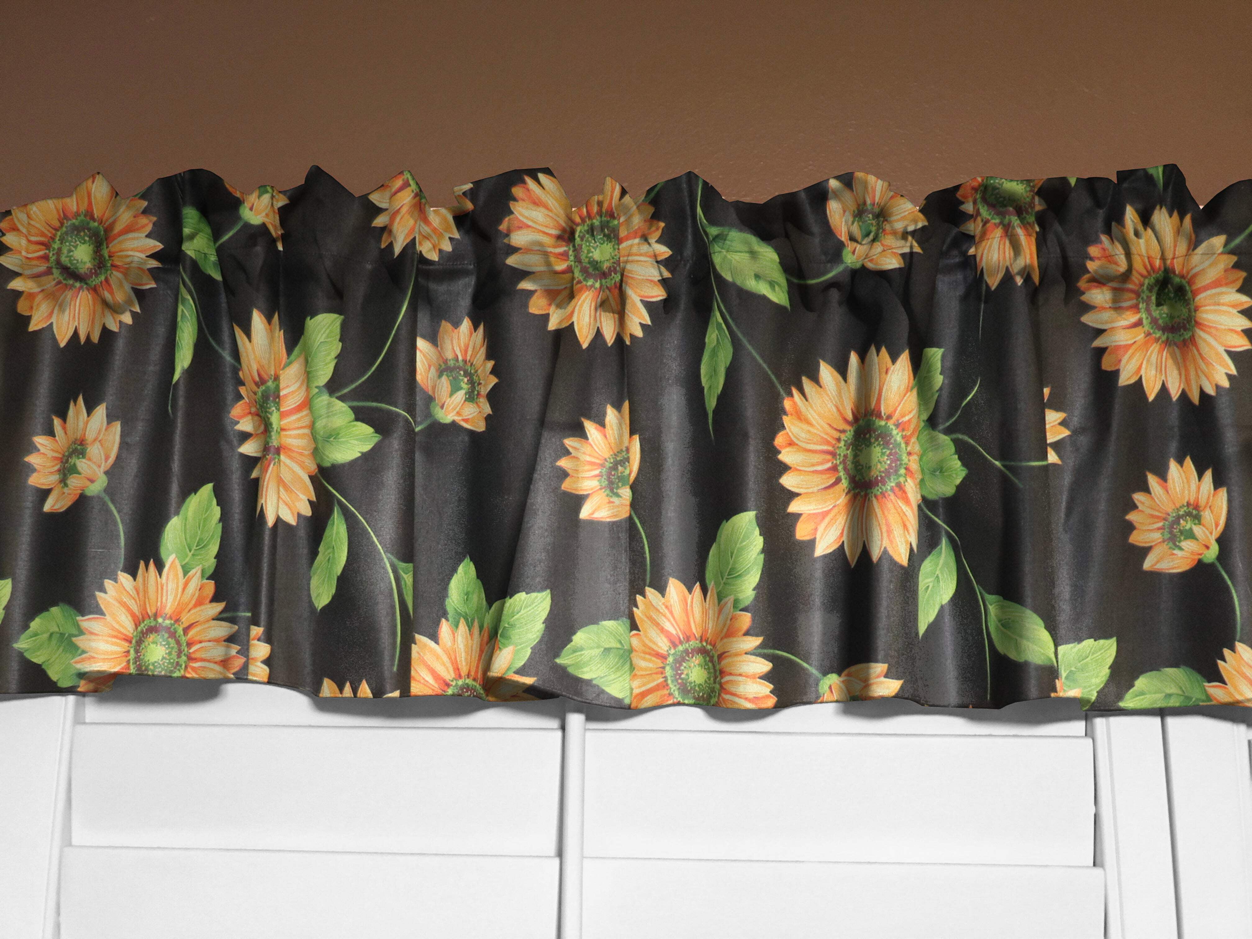 Cotton Window Valance Floral Print 58 Inch Wide Sunflowers on Black ...