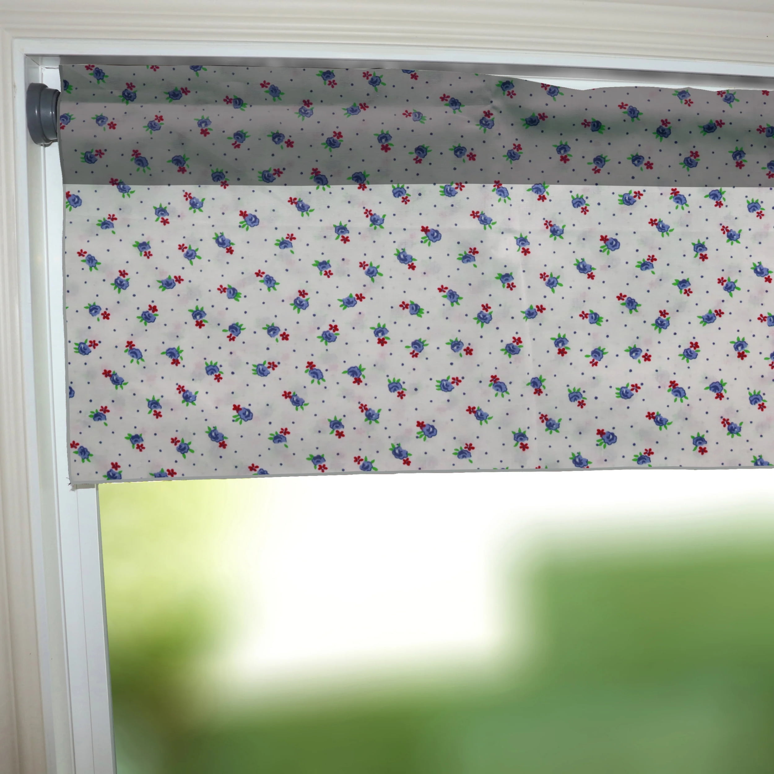 Cotton Window Valance Floral Print 58 Inch Wide Tiny Flower Dots Blue ...