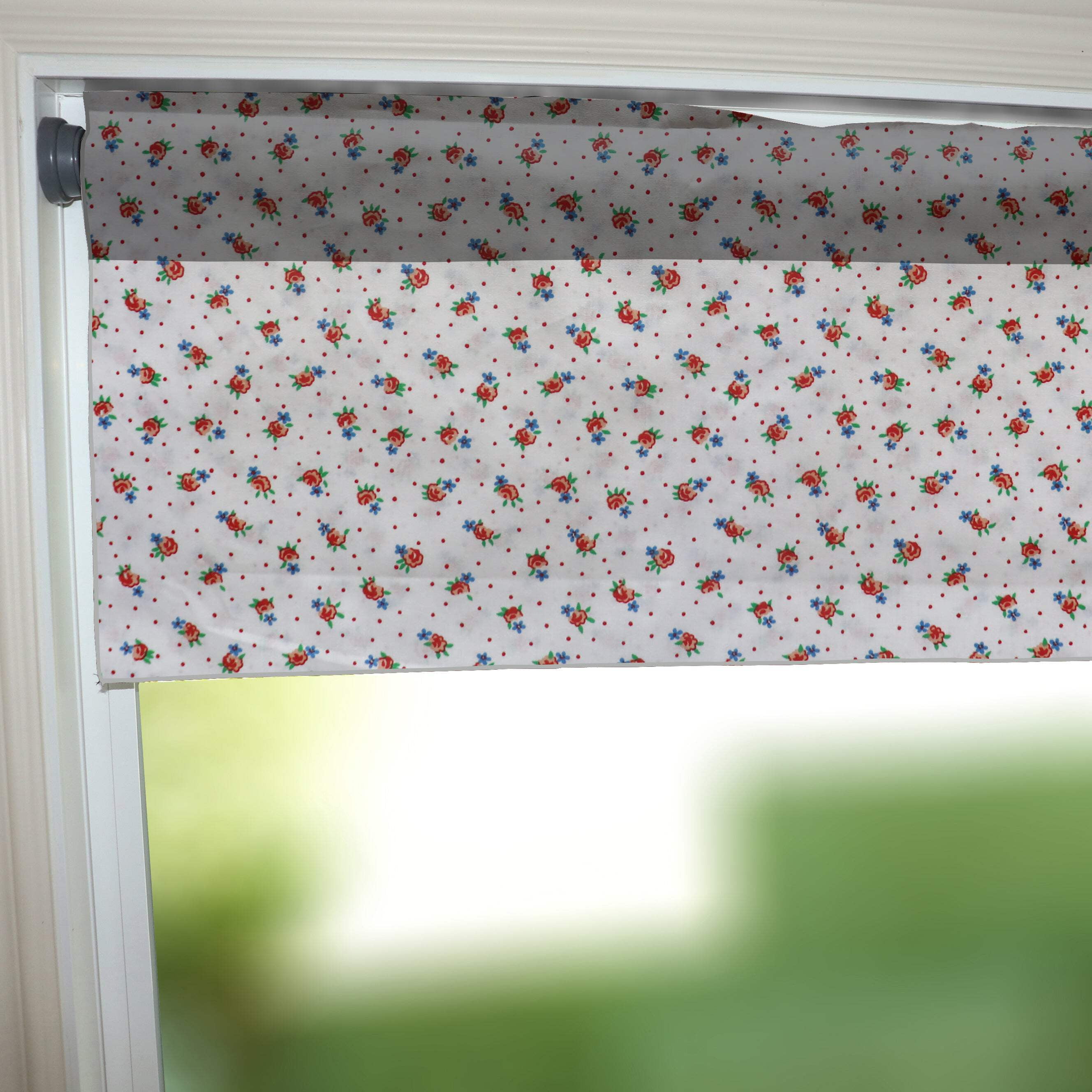 Cotton Window Valance Floral Print 58 Inch Wide Tiny Flower Dots Red ...
