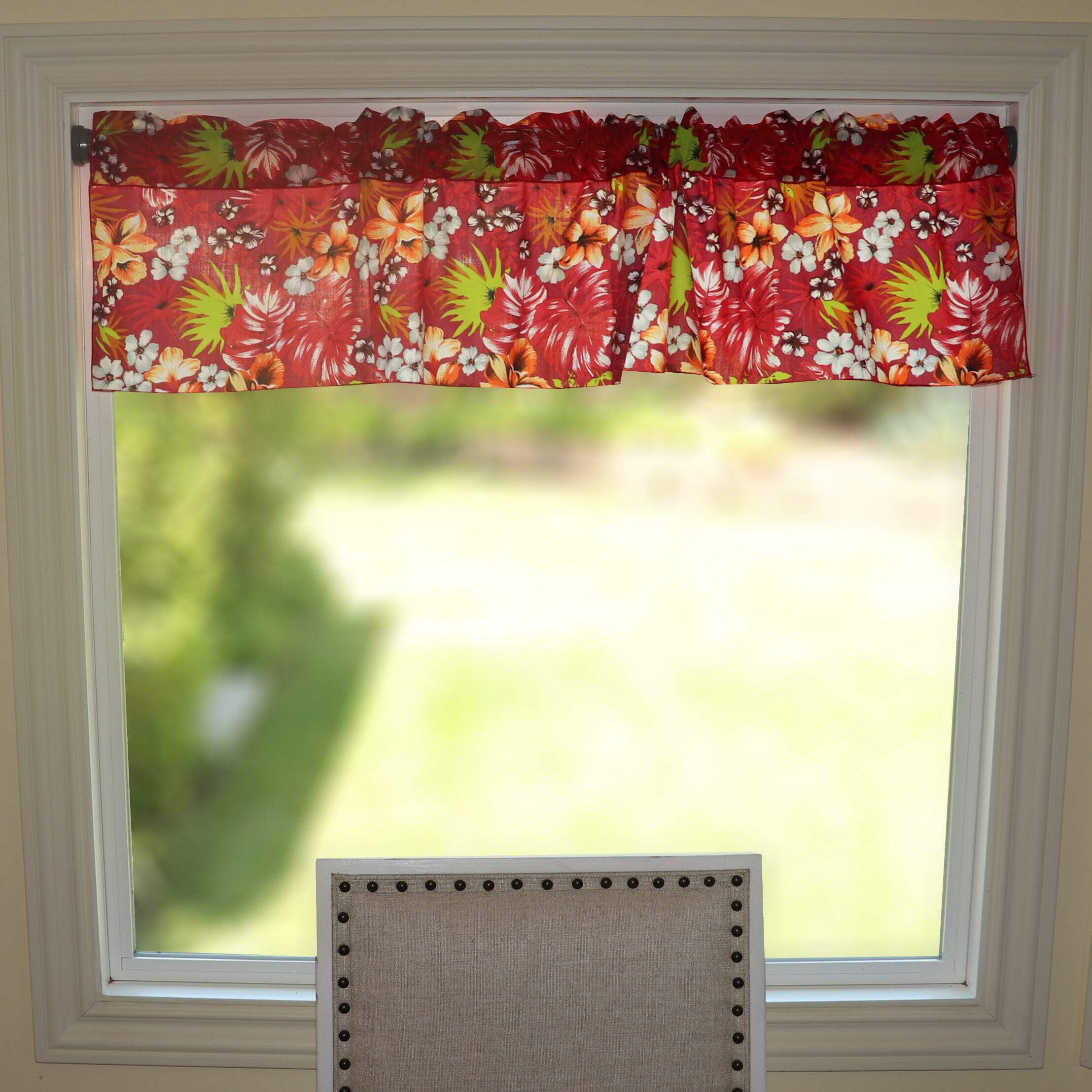 Cotton Window Valance Floral Print 58 Inch Wide Tropical Hawaiian Red ...