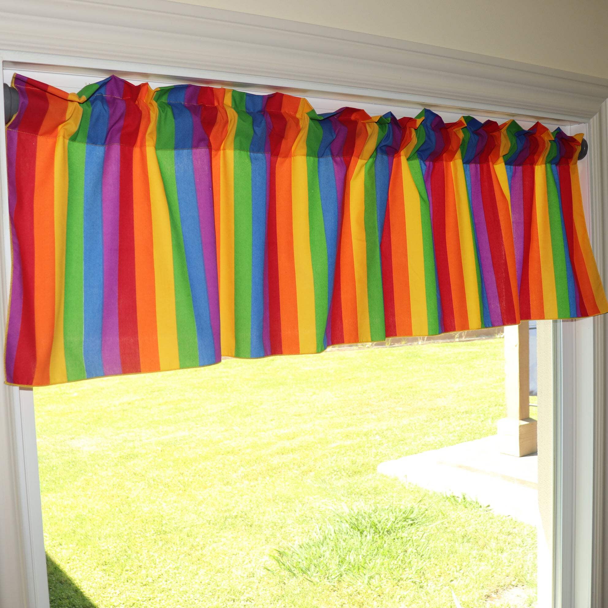 Cotton Window Valance Stripe Print 58 Inch Wide / 1 Inch Stripe Rainbow ...