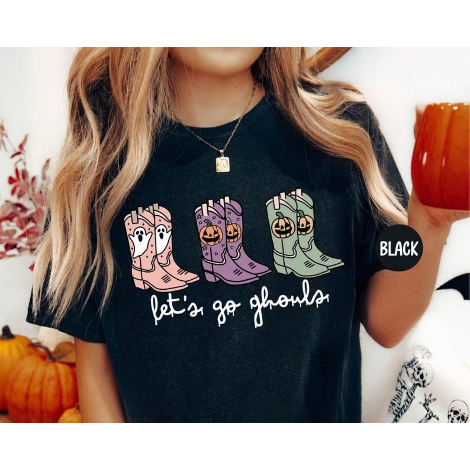 Cotton Women's Letter Tee Halloween Boots Graphic Slogan Top Short ...