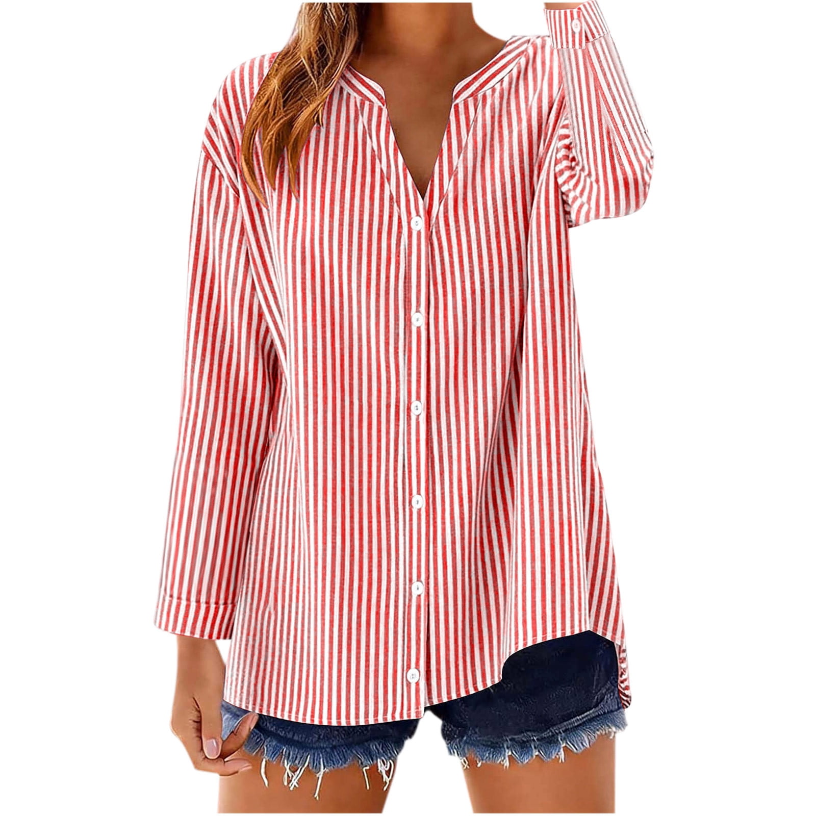 Cotton Womens Work Blouses Long Sleeve Shirts for Women Fashion Casual ...
