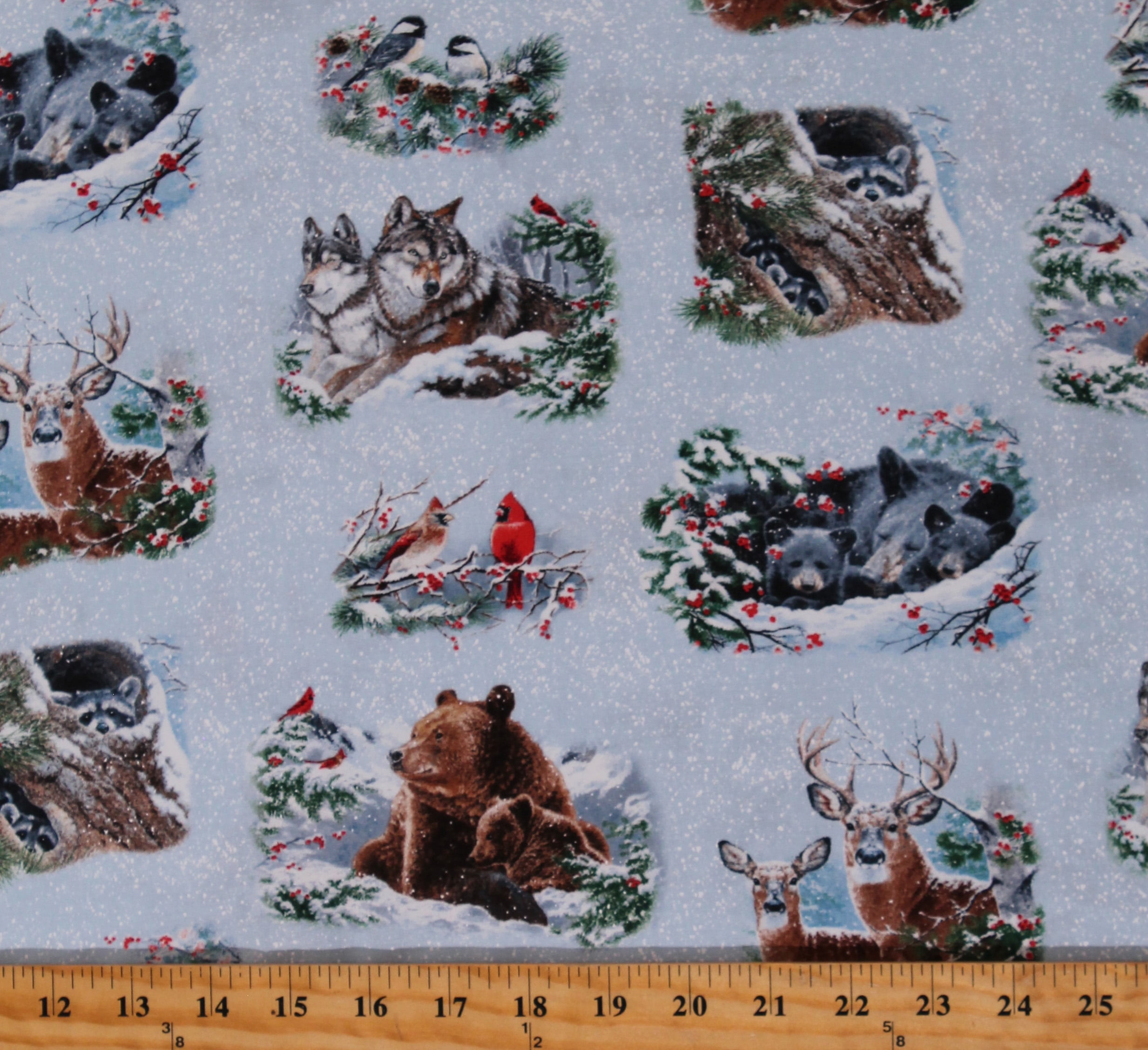 Cotton Woodland Animals Bears Deer Cardinals Wolves Wolf Raccoons ...