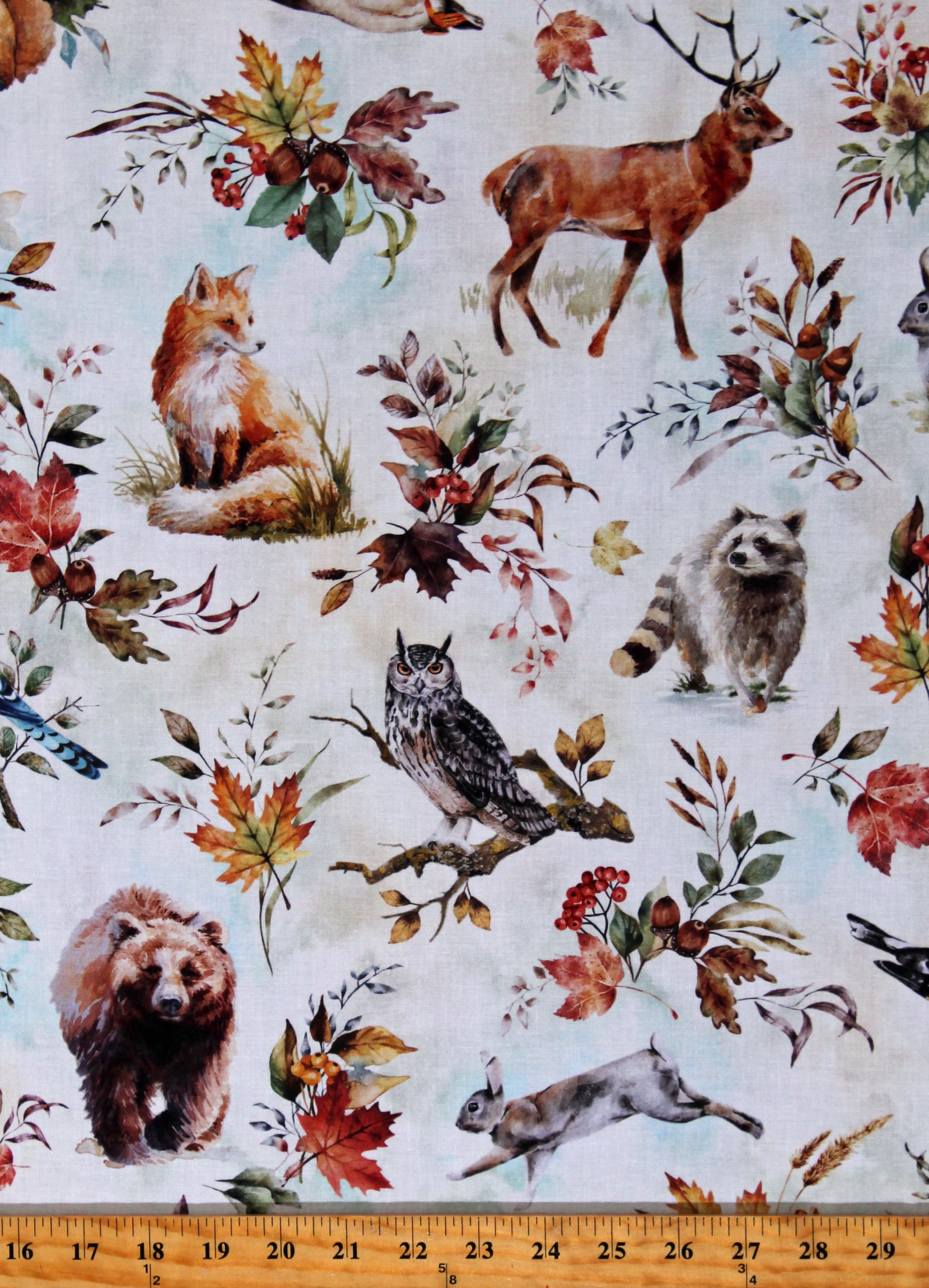 Cotton Woodland Animals Foxes Raccoons Owls Chipmunks Bears Squirrels ...