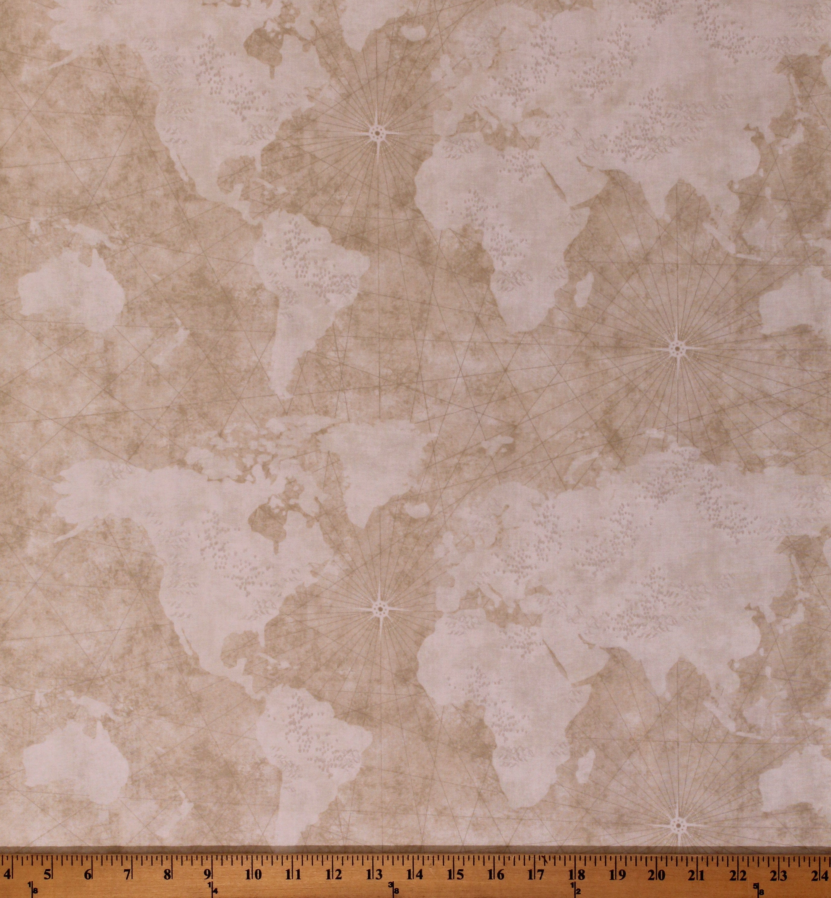 Cotton World Maps Vintage-Look Nautical Map Countries Continents ...