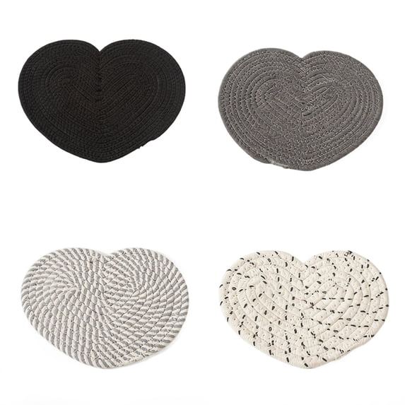 Cotton Woven Placemats, Heart Shaped Braided Style 7.9in Natural Fiber ...