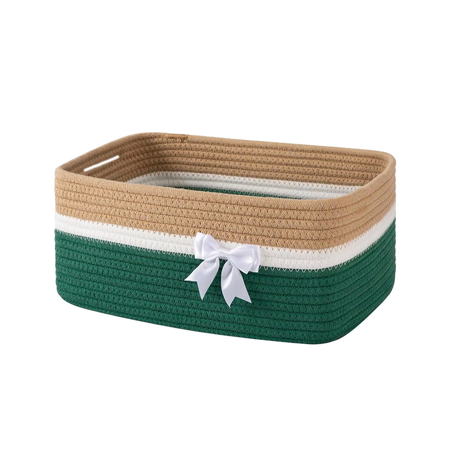 Cotton Woven Storage Basket with Bow Accent, Decorative Organizer Bin ...