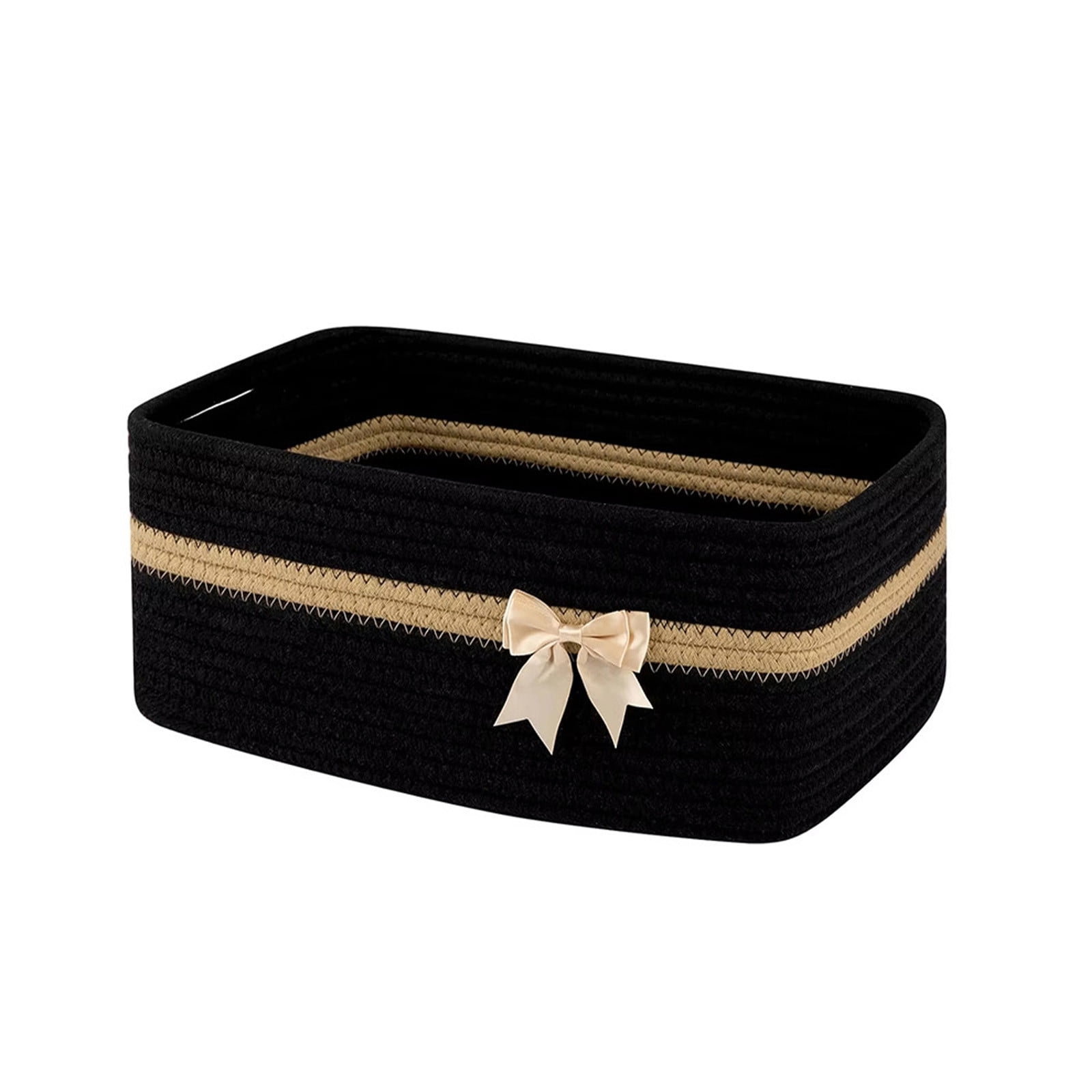 Cotton Woven Storage Basket with Bow Accent, Decorative Organizer Bin ...