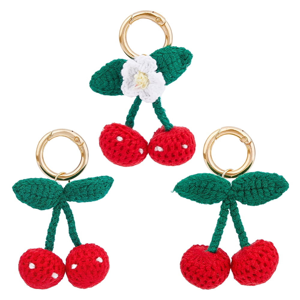 Cotton Yarn Cherry Pendant Decorations with Alloy Spring Gate Rings Red ...
