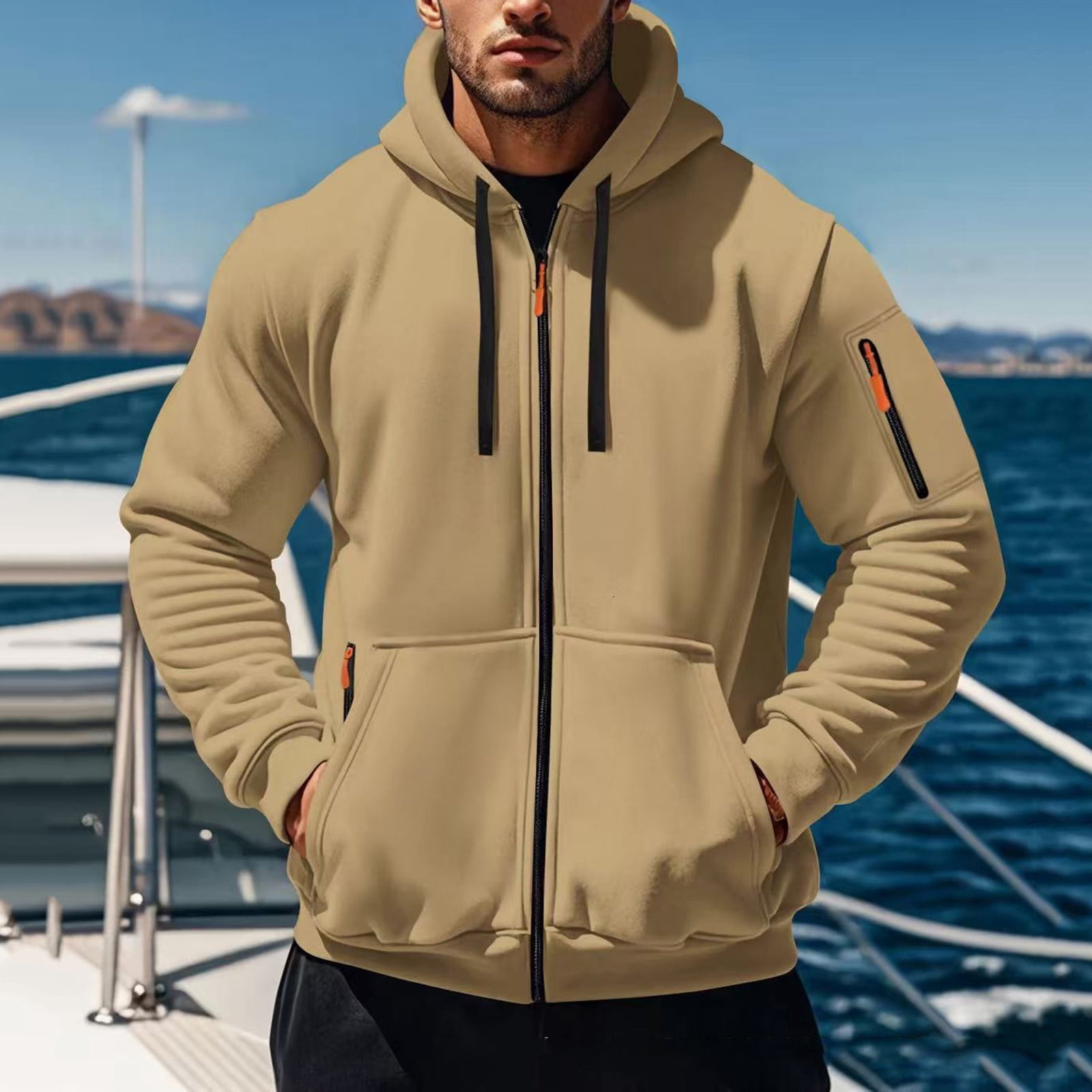 Cotton Zip Up Hoodies for Men with Zipper Pockets Long Sleeve ...