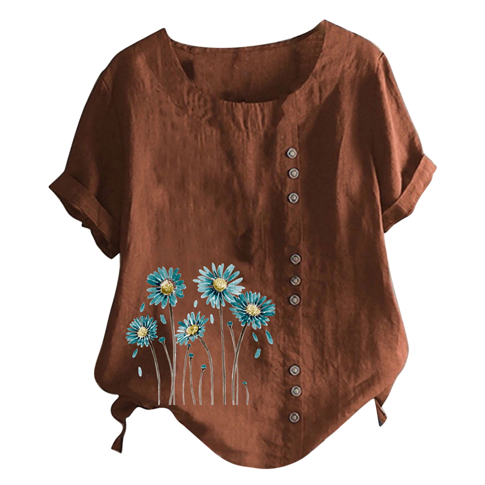 Cotton and Linen Summer Tops for Women Plus Size Short Sleeve T Shirt ...