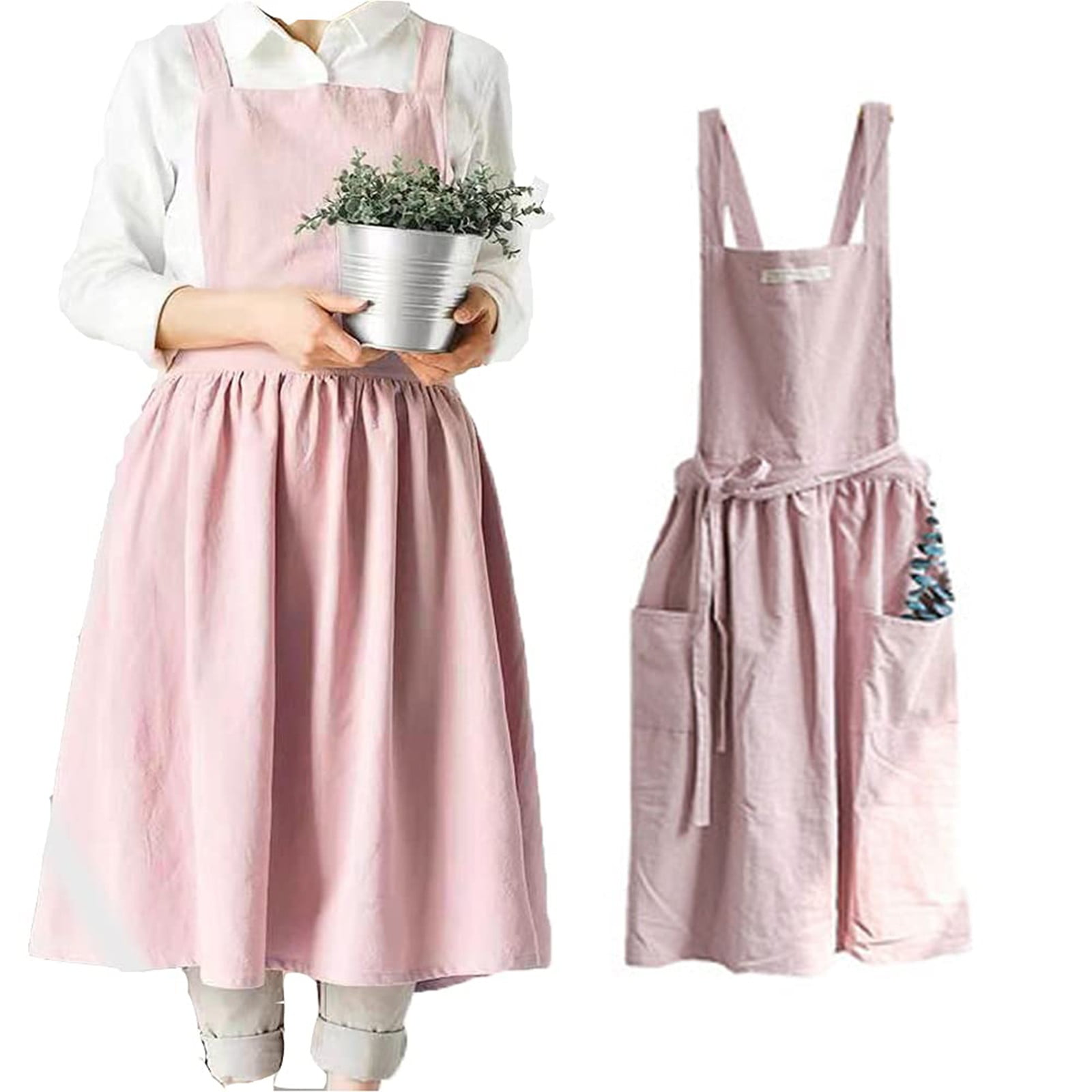 Cotton and linen Kitchen Cooking Aprons Dress for Women with Pockets ...