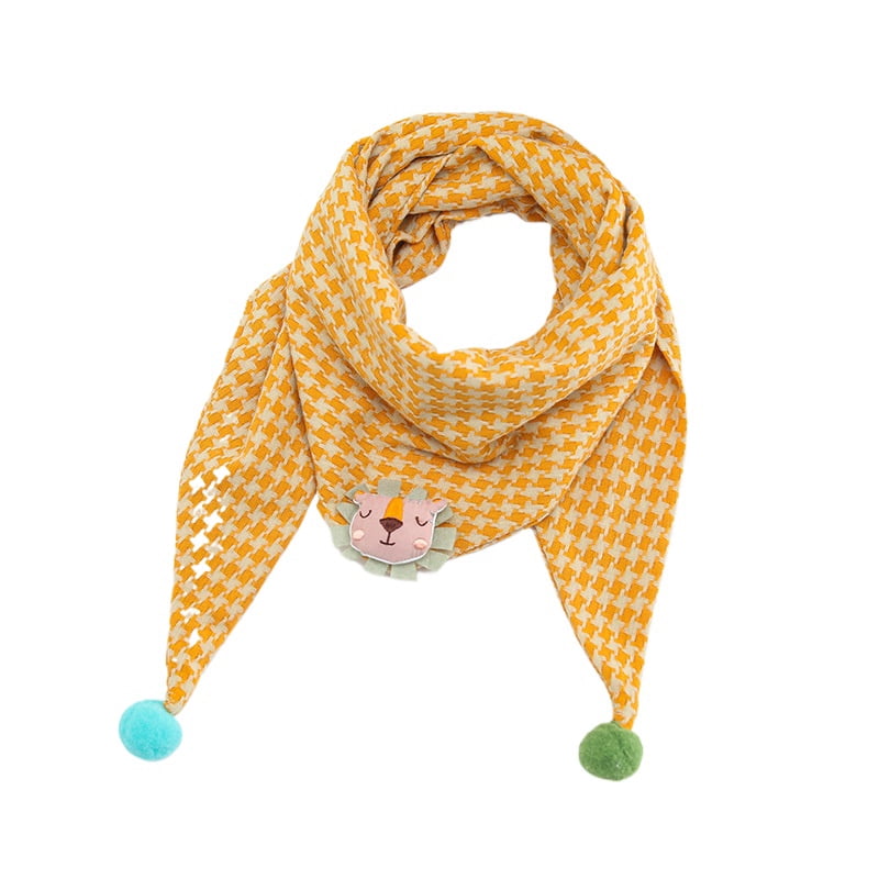 Cotton and linen children's plaid triangle scarf cartoon baby scarf ...