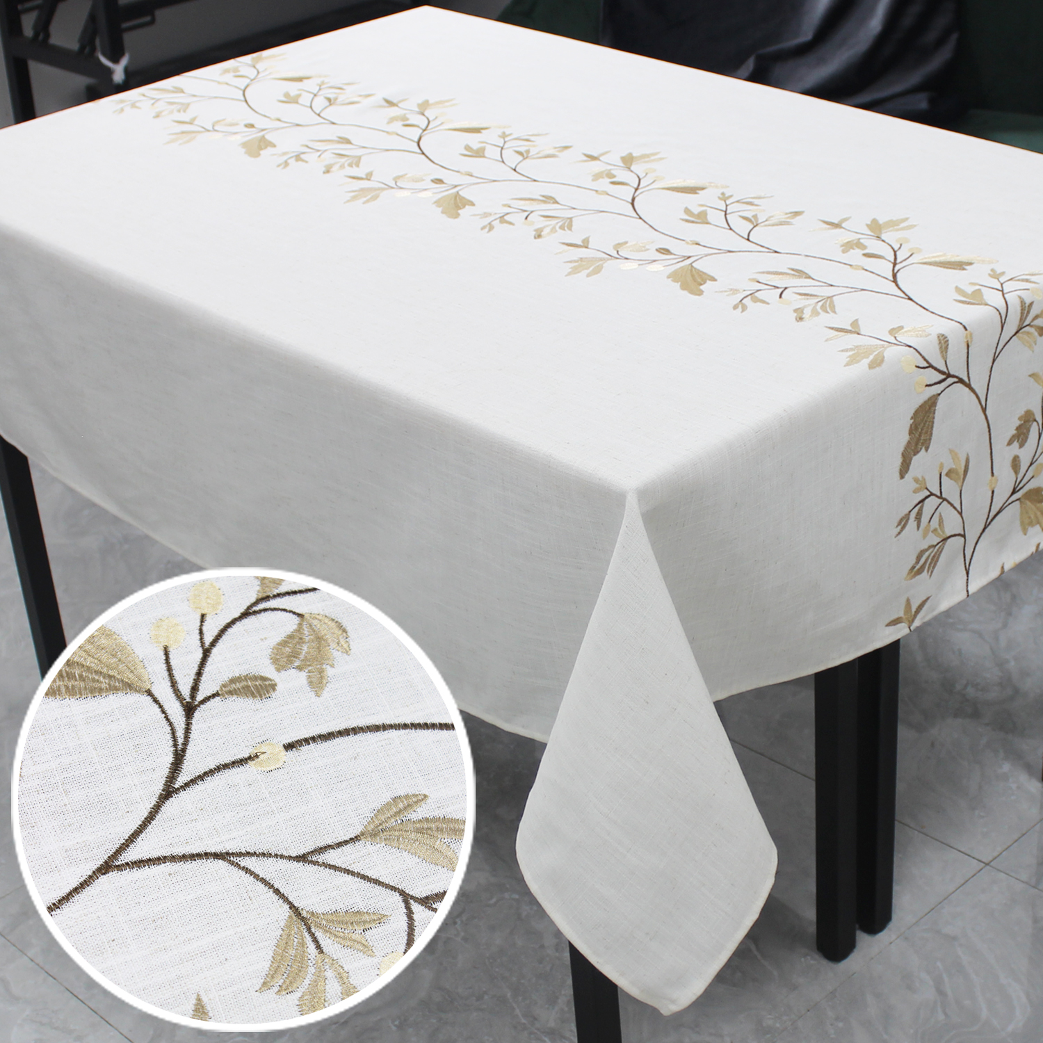 Fennco Styles Warm Embroidered Autumn Leaves Cotton Tablecloth for ...
