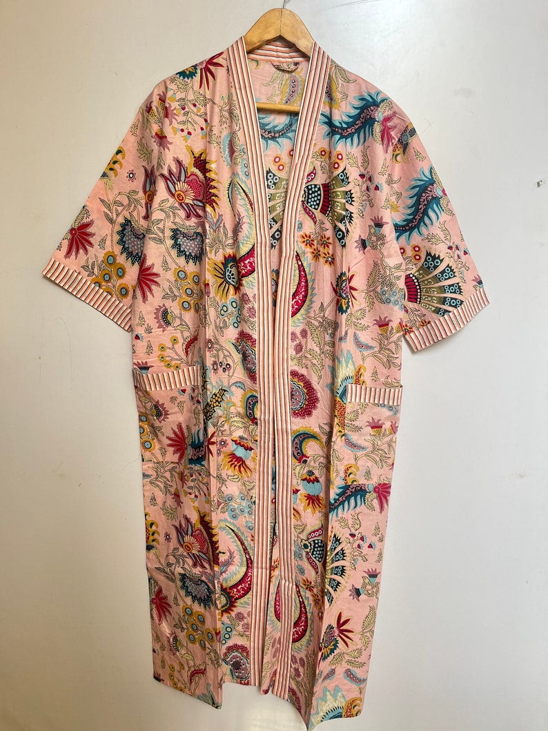 Cotton kimono Robe Dressing Gown, Block Print Bridesmaid Robe, Summer ...