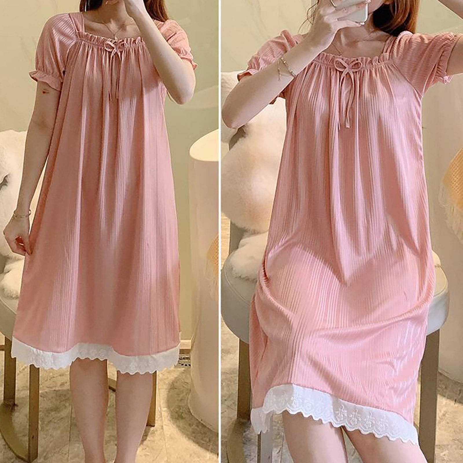 Cotton Nightgown Women Sleep Dress Ladies Gowns Sleepwear,Pink Women'S ...