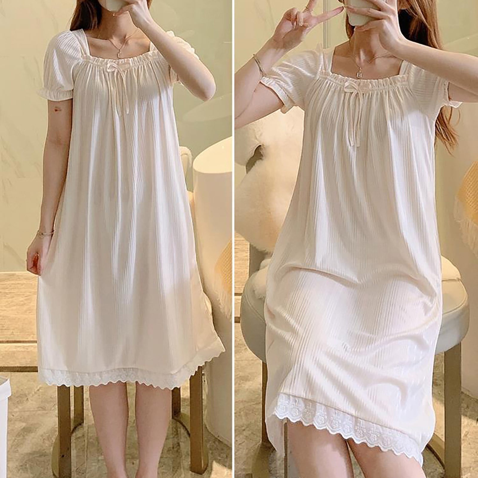 Cotton Nightgown Women Sleep Dress Ladies Gowns Sleepwear,White Women'S ...