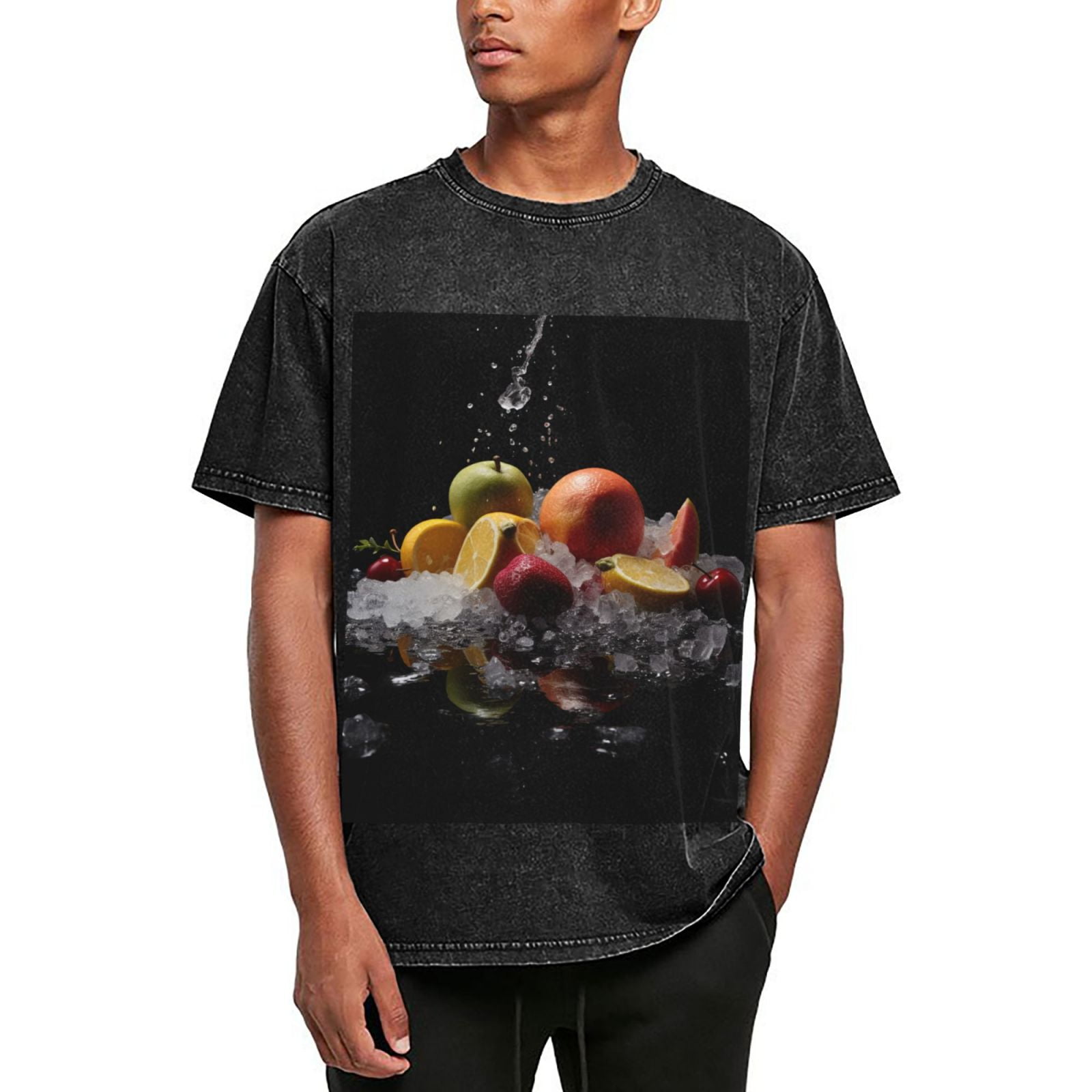 Cotton washed graphic shoulder drop retro oversized T-shirt Fruit (96 ...