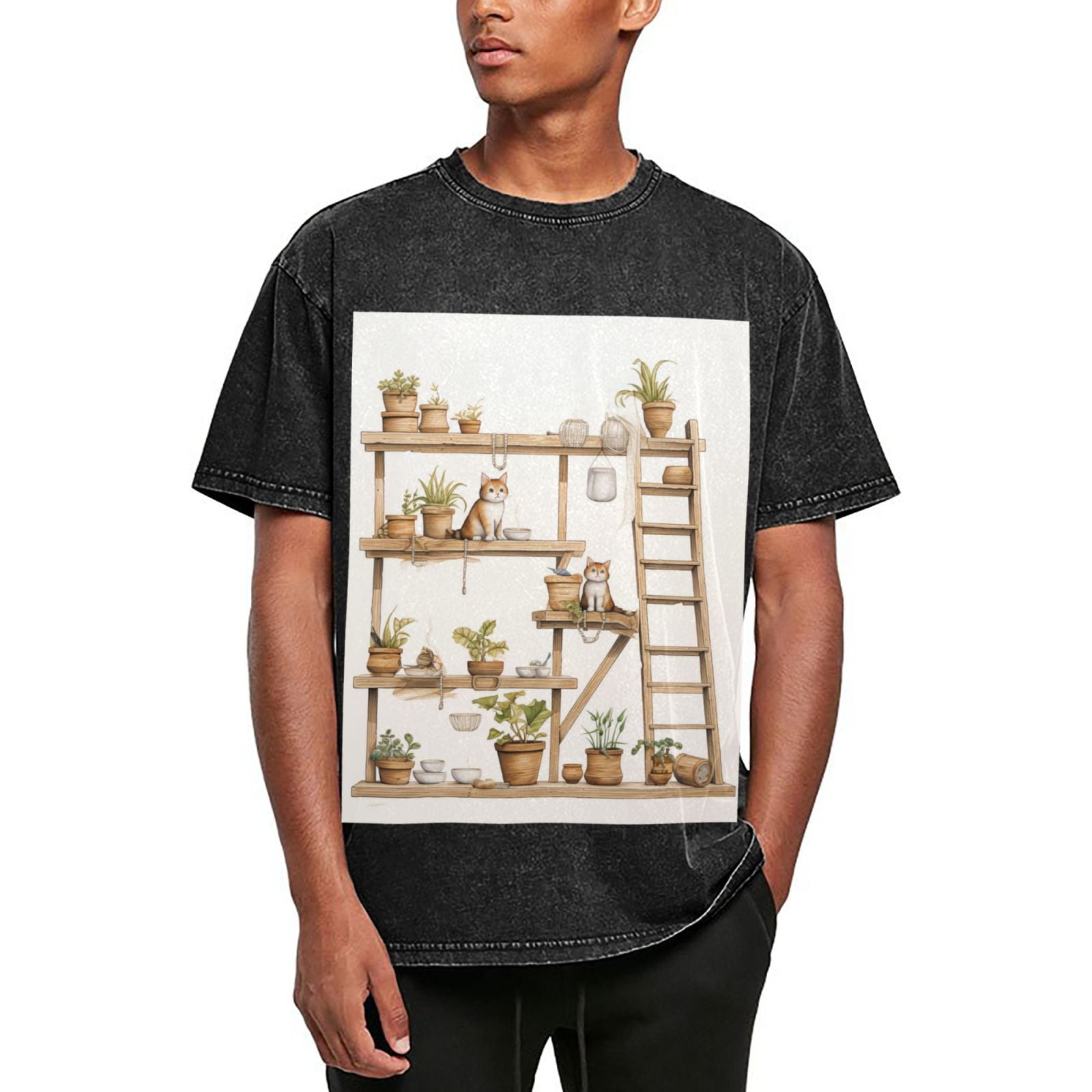 Cotton washed graphic shoulder drop retro oversized T-shirt Peek-a-boo ...