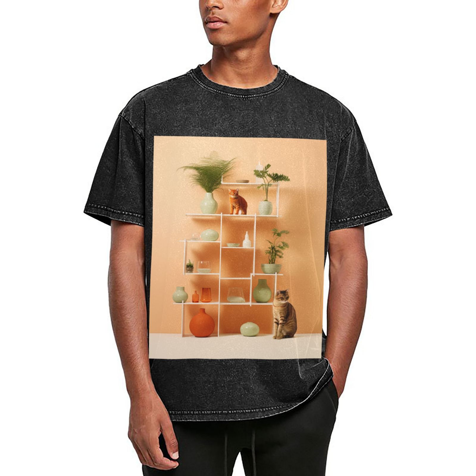 Cotton washed graphic shoulder drop retro oversized T-shirt Peek-a-boo ...