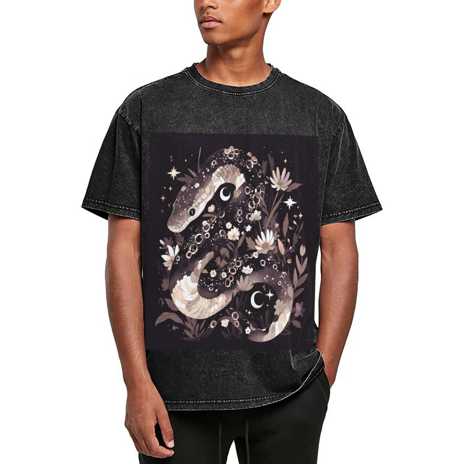 Cotton washed graphic shoulder drop retro oversized T-shirt Snake (98 ...