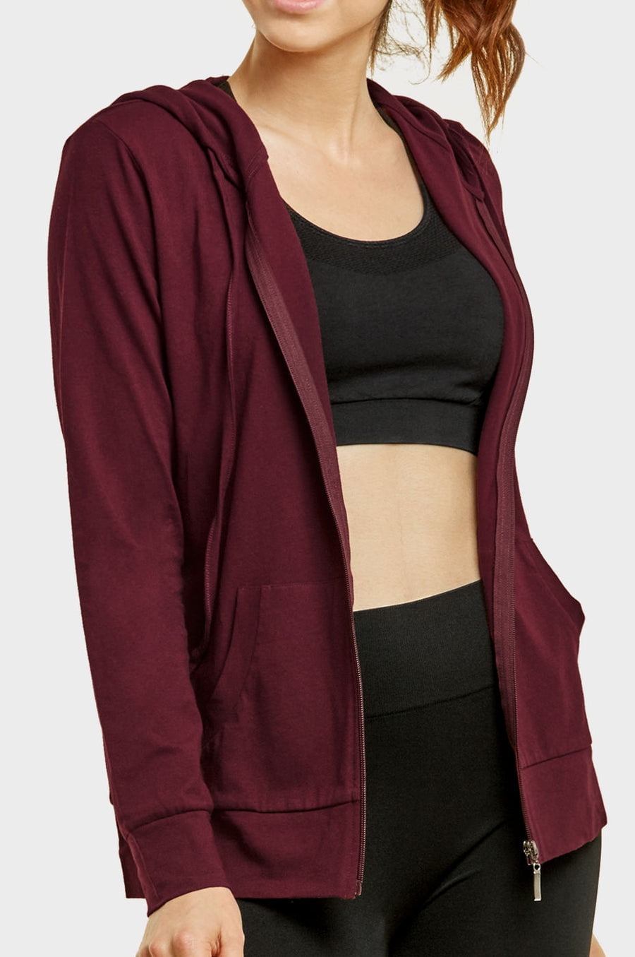 Cottonbell Women's Lightweight Cotton Blend Long Sleeve Zip Up Thin ...