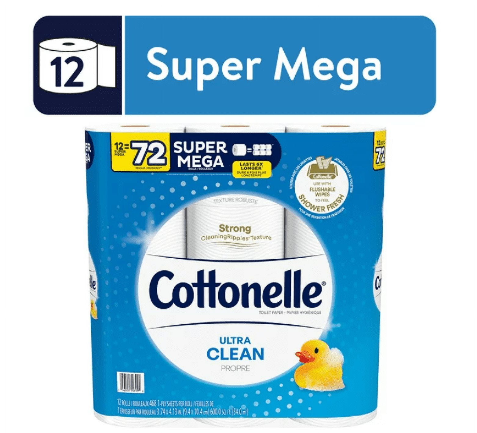 Cottonelle Ultra Clean Toilet Paper, 12 Super Mega Rolls - Walmart.com
