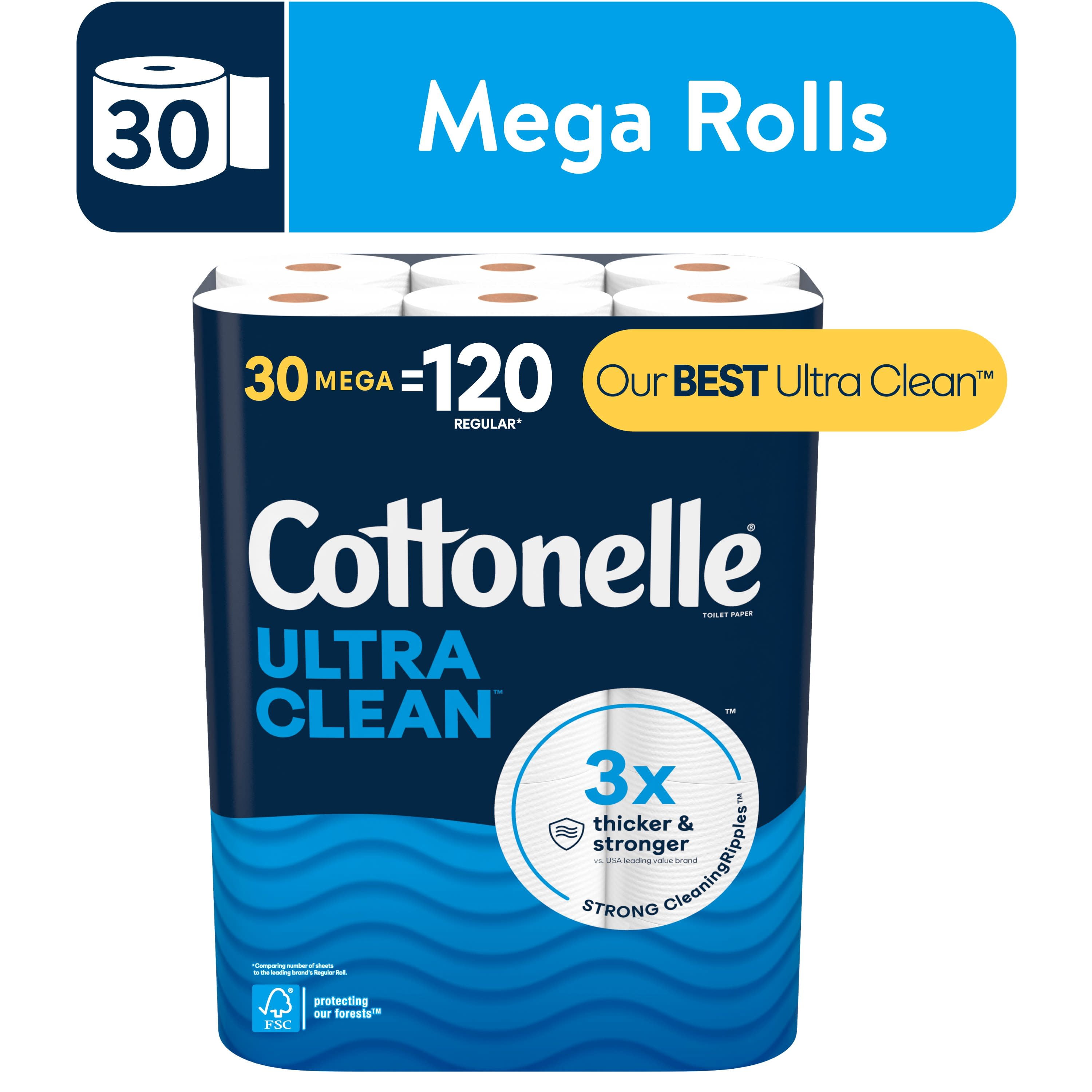 Cottonelle Ultra Clean, Strong Toilet Tissue, 30 Ripple Mega Rolls ...
