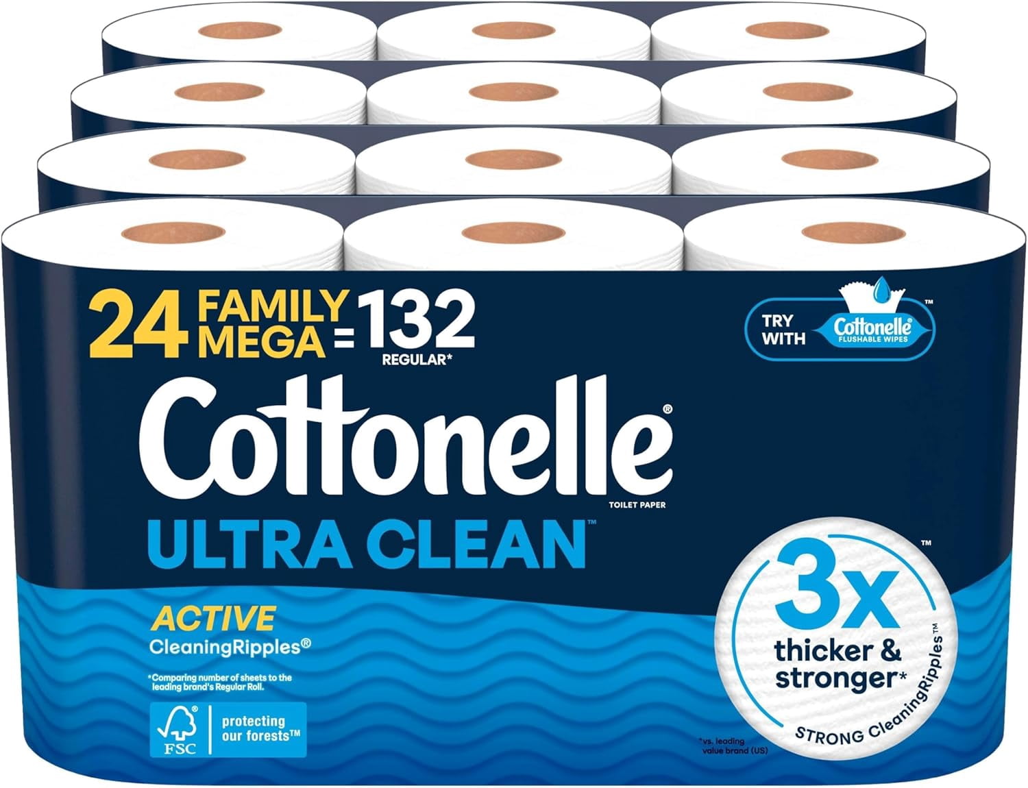 Cottonelle Ultra Clean Toilet Paper with Active CleaningRipples Texture ...