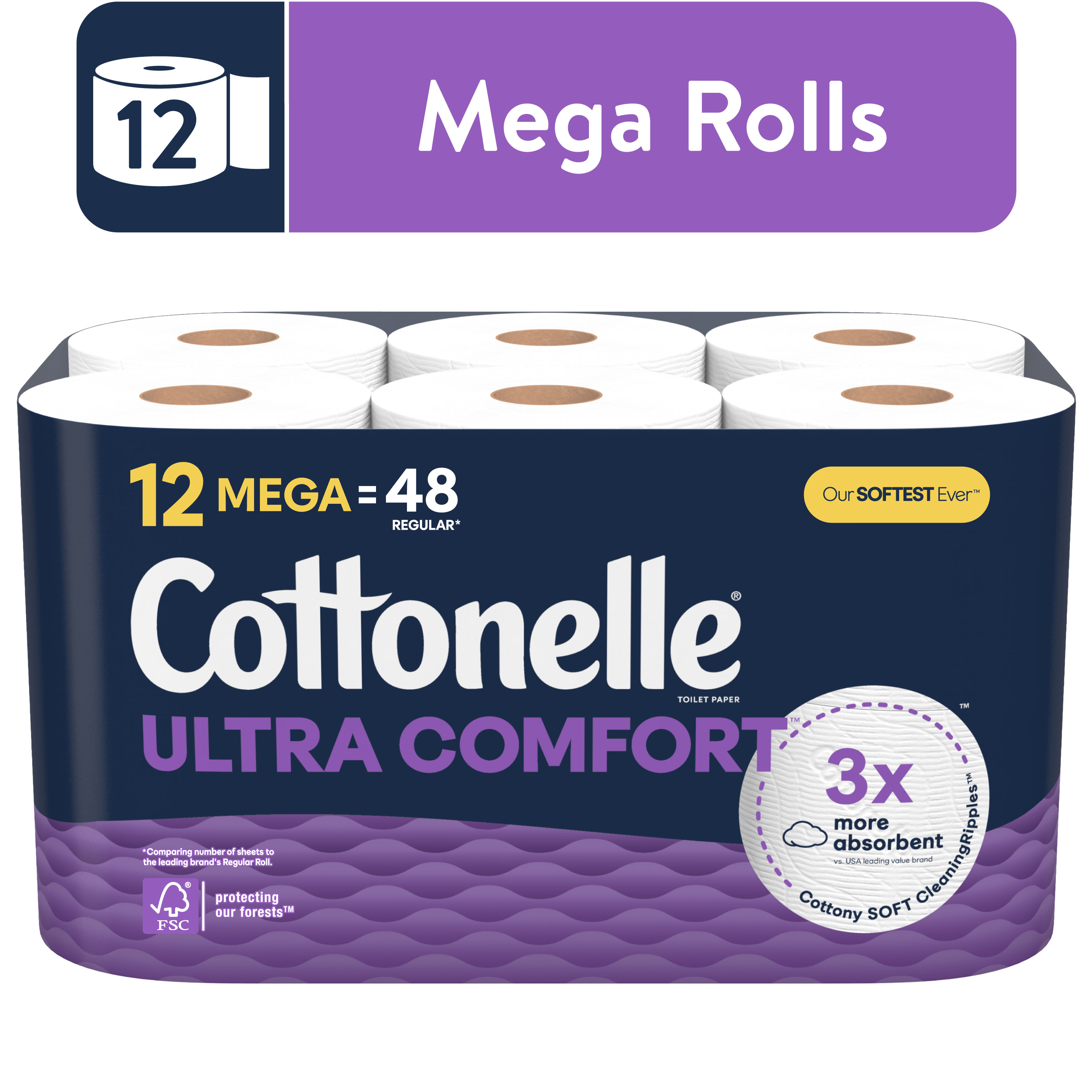 Cottonelle Ultra Comfort Toilet Paper, Strong Toilet Tissue, 12 Mega ...