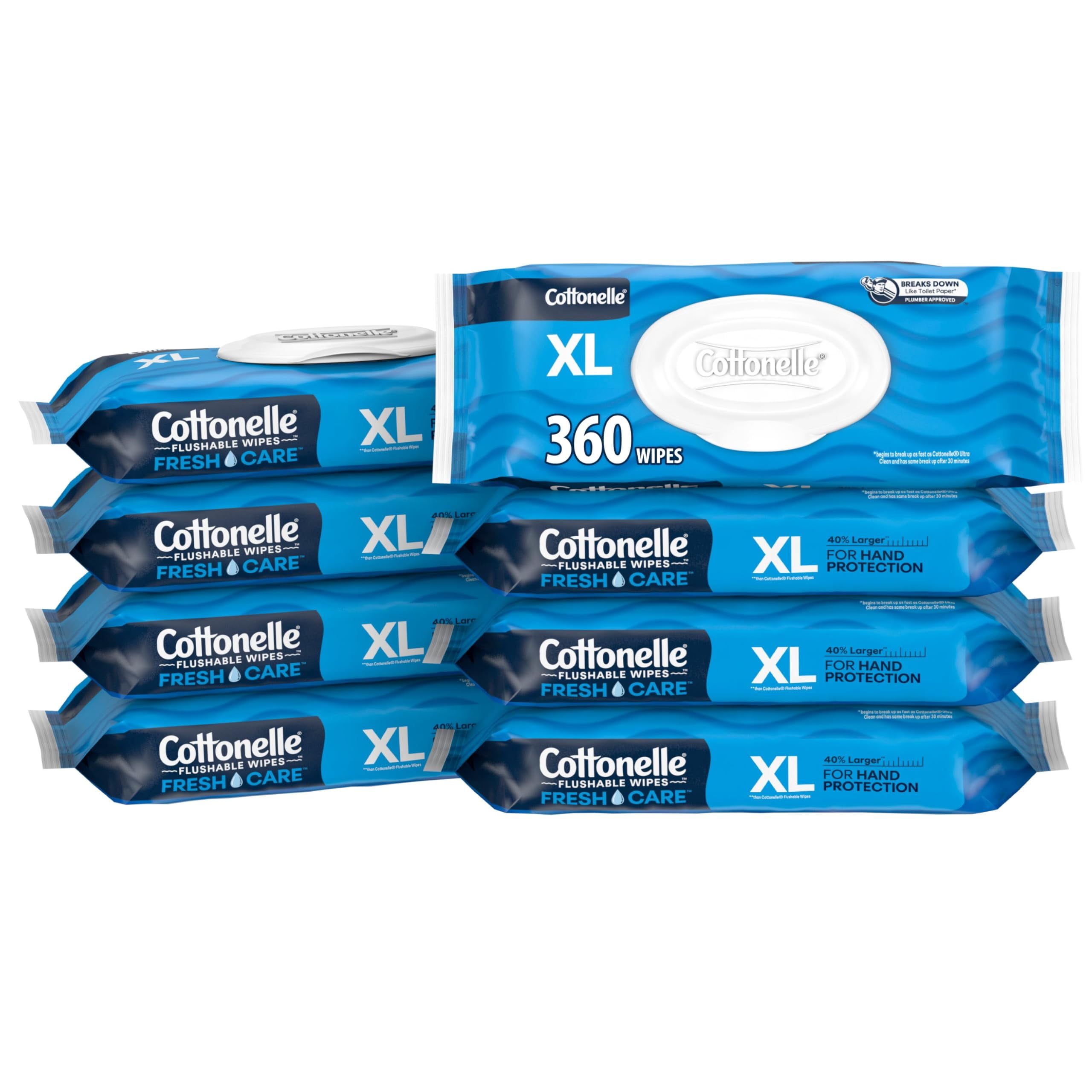 Cottonelle XL Flushable Wet Wipes, Adult Wipes Large, 8 Flip-Top Packs ...
