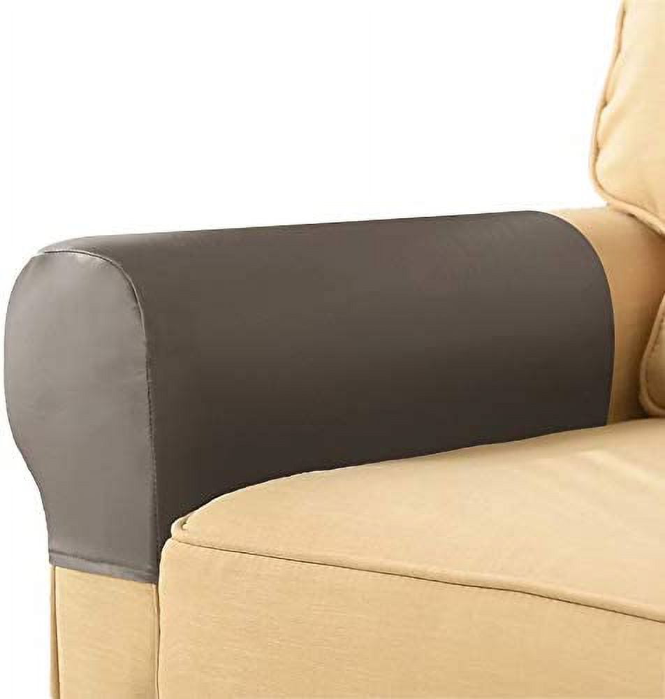 Couch Arm Covers, PU Leather Armrest Covers for Sofa, Set of 2 Stretch ...