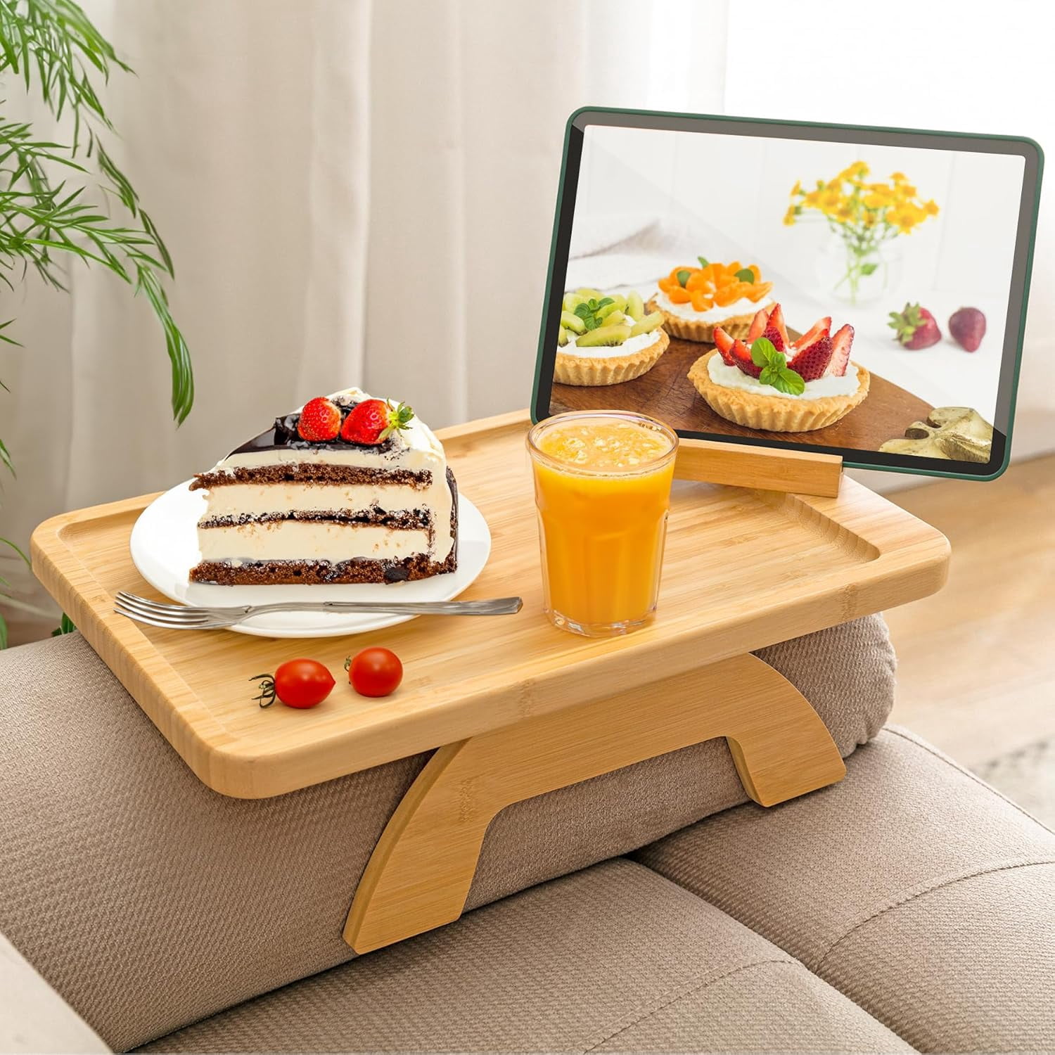 Couch Arm Table,Bamboo Sofa Arm Tary Table with Phone Holder, Clip on ...