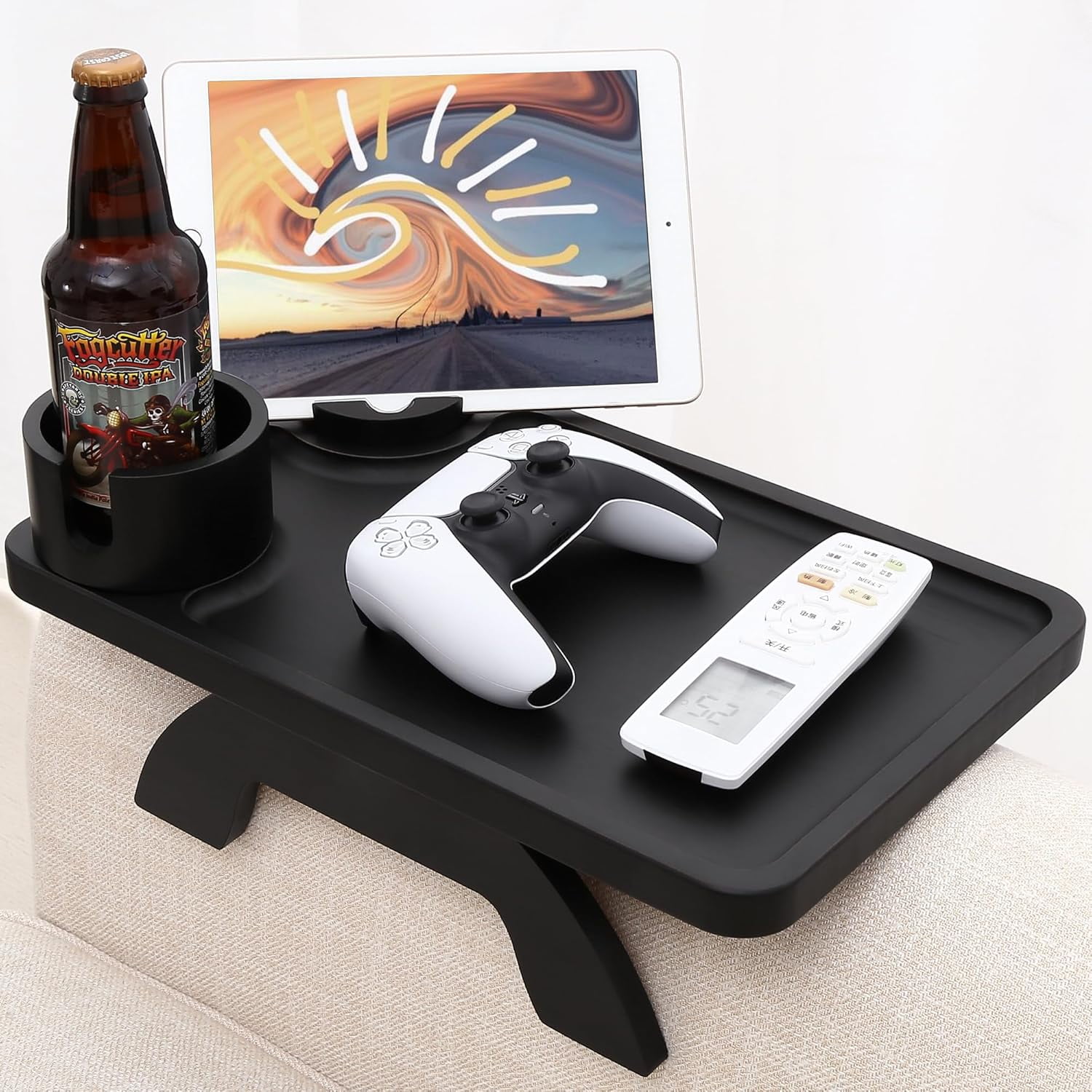 Couch Arm Table Large Sofa Arm Tray with Rotated Swappable Cup Holder ...