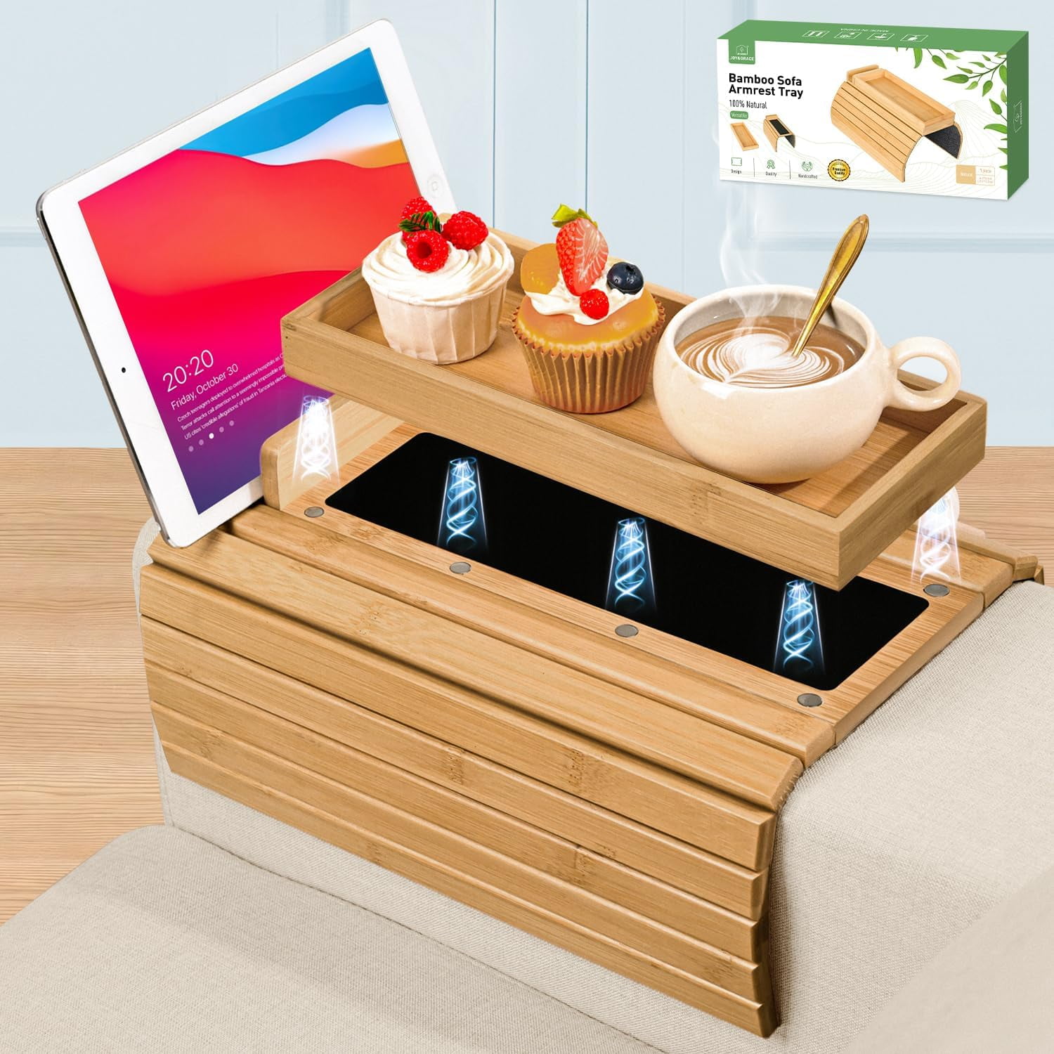 Couch Arm Tray, 3-in-1 Magnetic Detachable Sofa Table with Phone and ...
