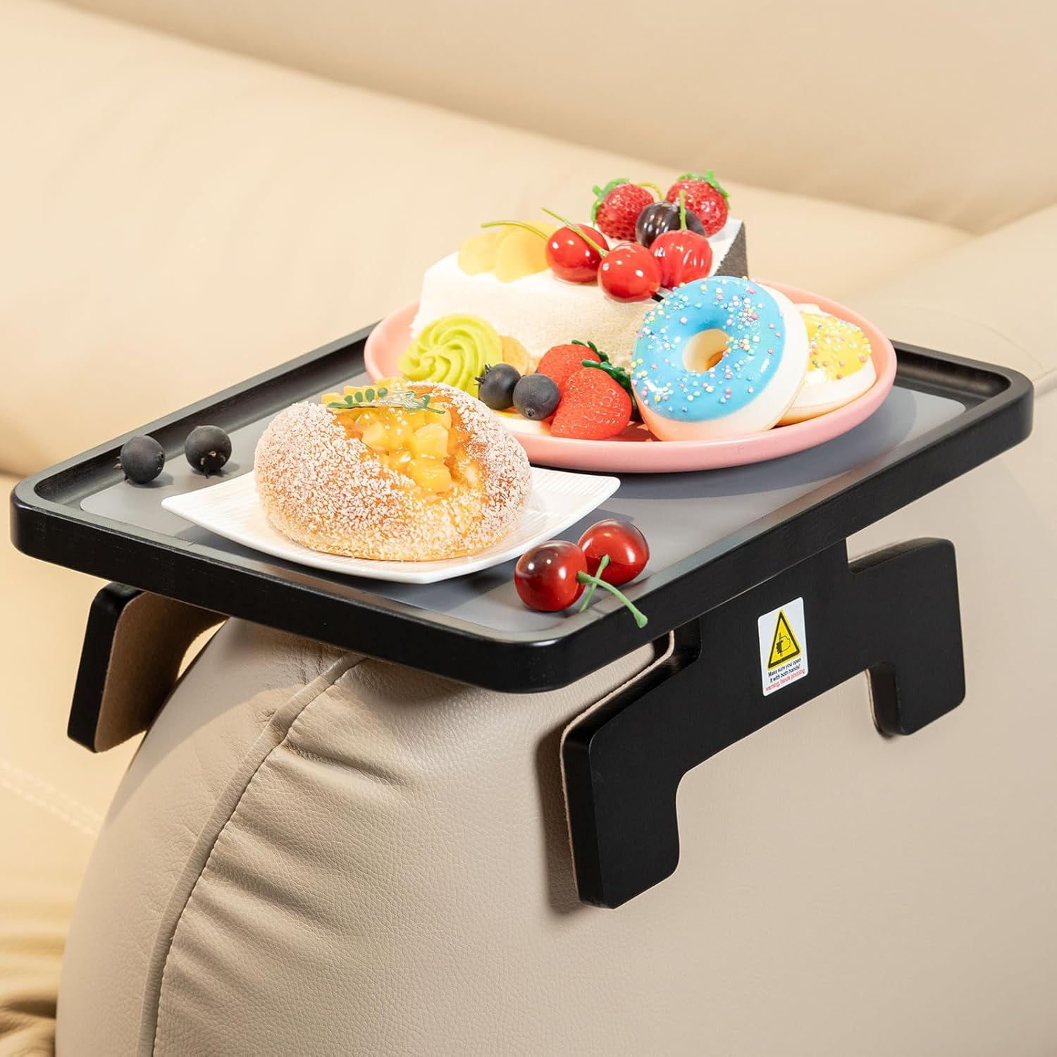 Couch Arm Tray,Surface with Anti-Slip Mat Sofa Table,Natural Bamboo ...