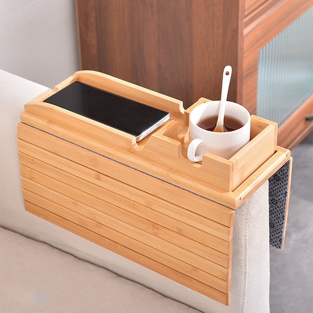Couch Arm Tray, Wooden Sofa Armrest Tray With Detachable Couch Cup ...